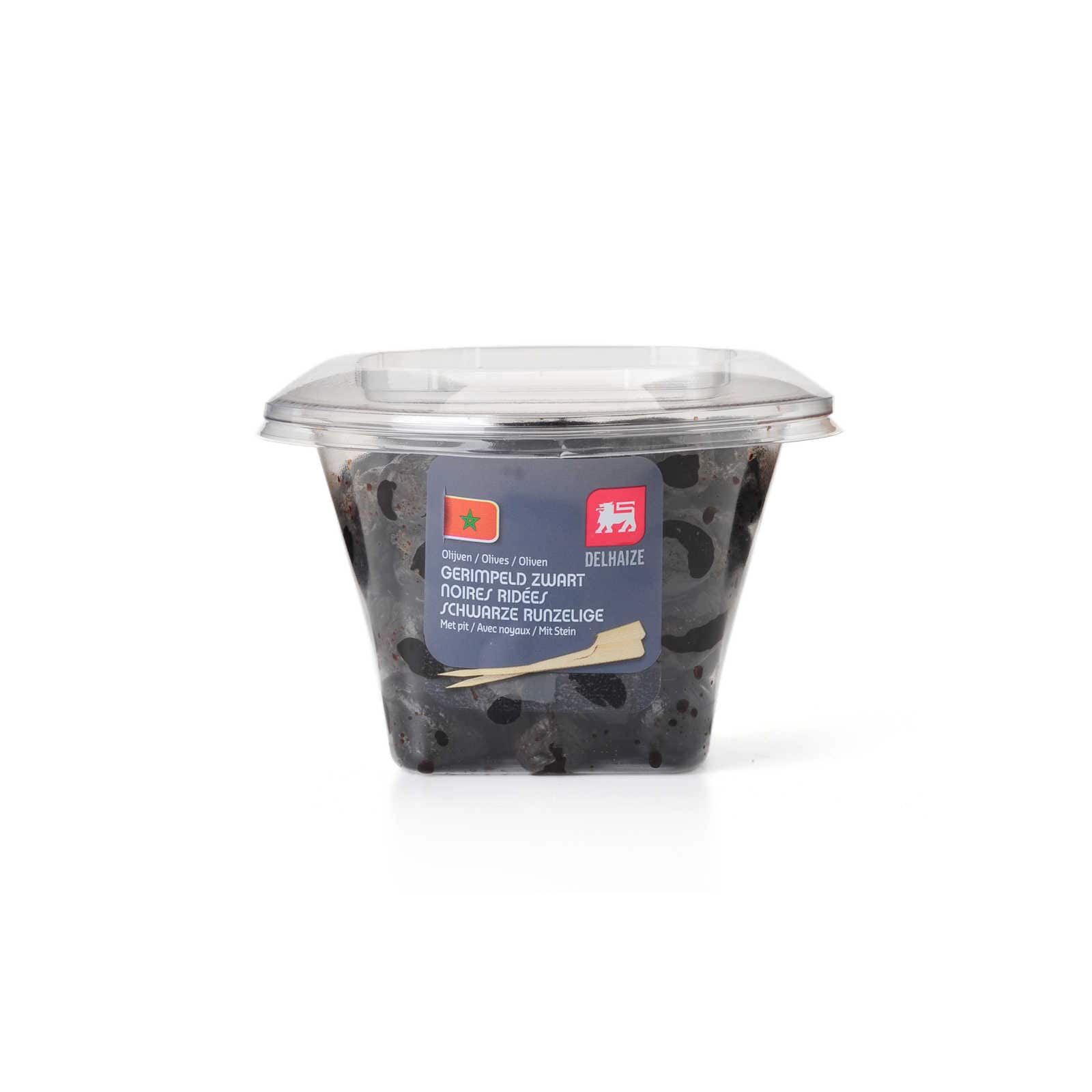 Delhaize | Olives | Noir | Ridé | Avec noyaux | 200 gr | Delhaize