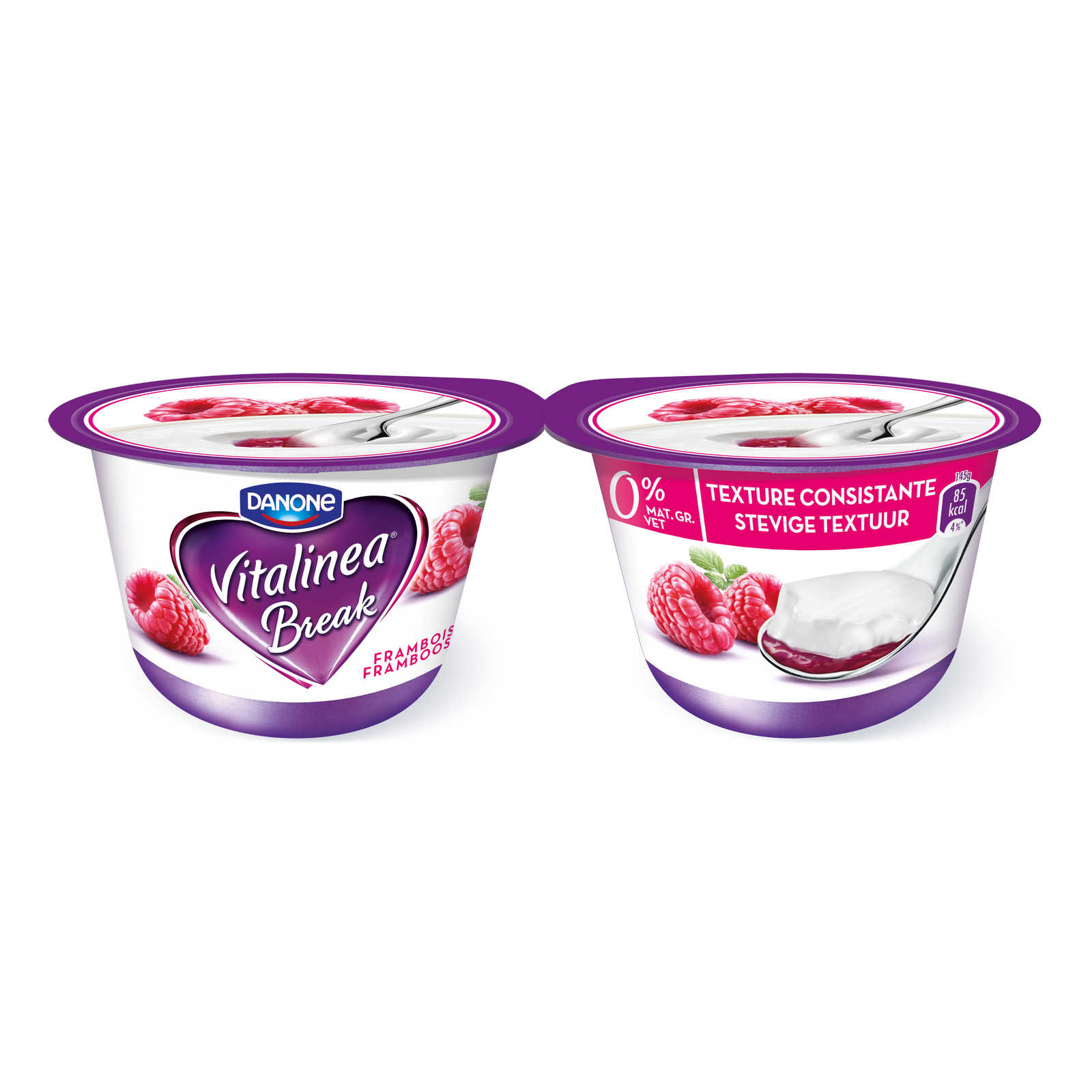 Vitalinea | Yoghurt | Framboos | 0% plus | 2 x 145 gr | Delhaize