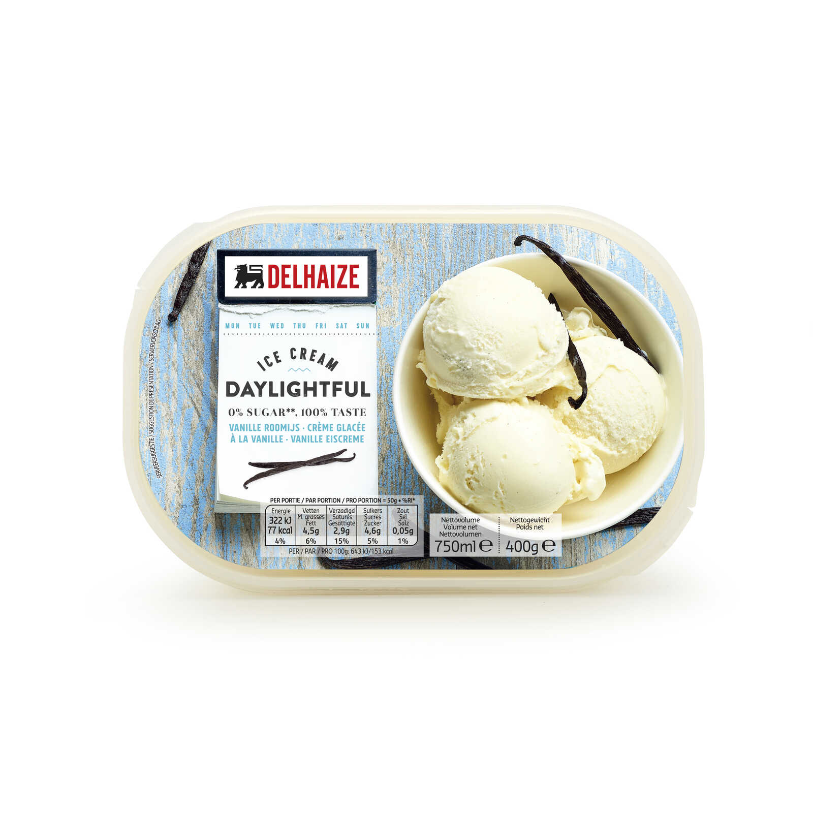 Delhaize | Roomijs | Vanille | 0% tvg suiker | 75 cl | Delhaize