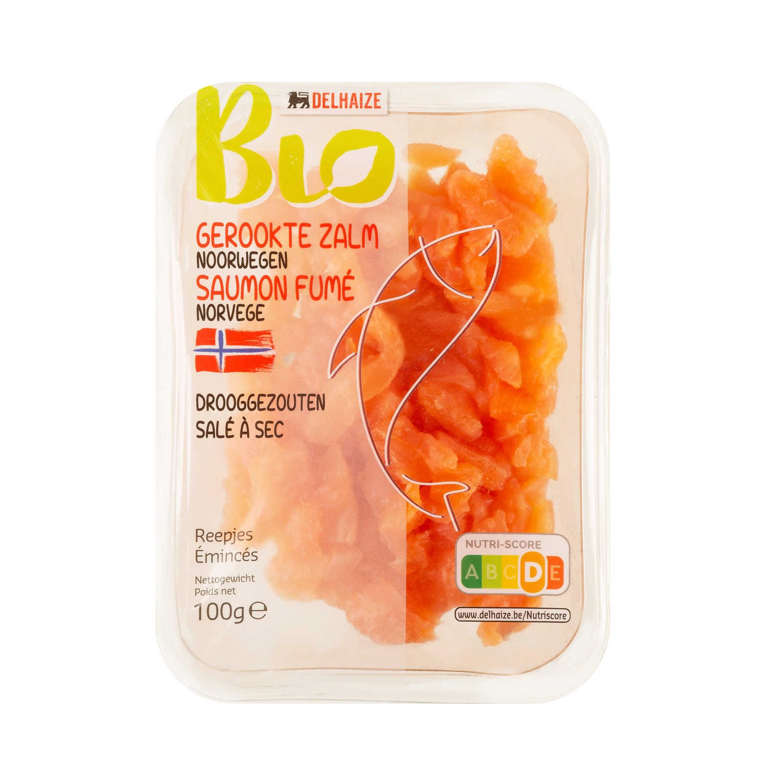 Delhaize | Bio | Zalmreepjes | Gerookt | Bio | 100 gr | Delhaize