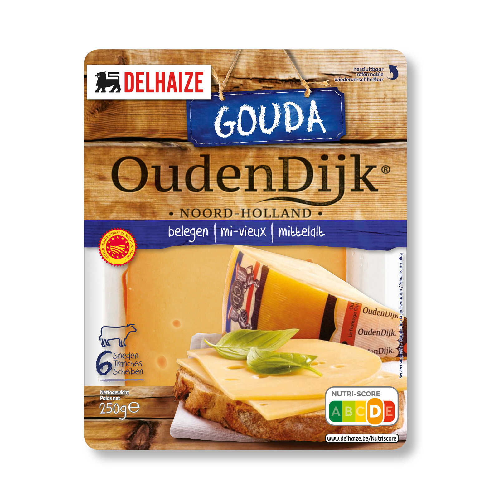 Delhaize | Gouda Oudendijk | Belegen | Sneetjes | 250 gr | Delhaize