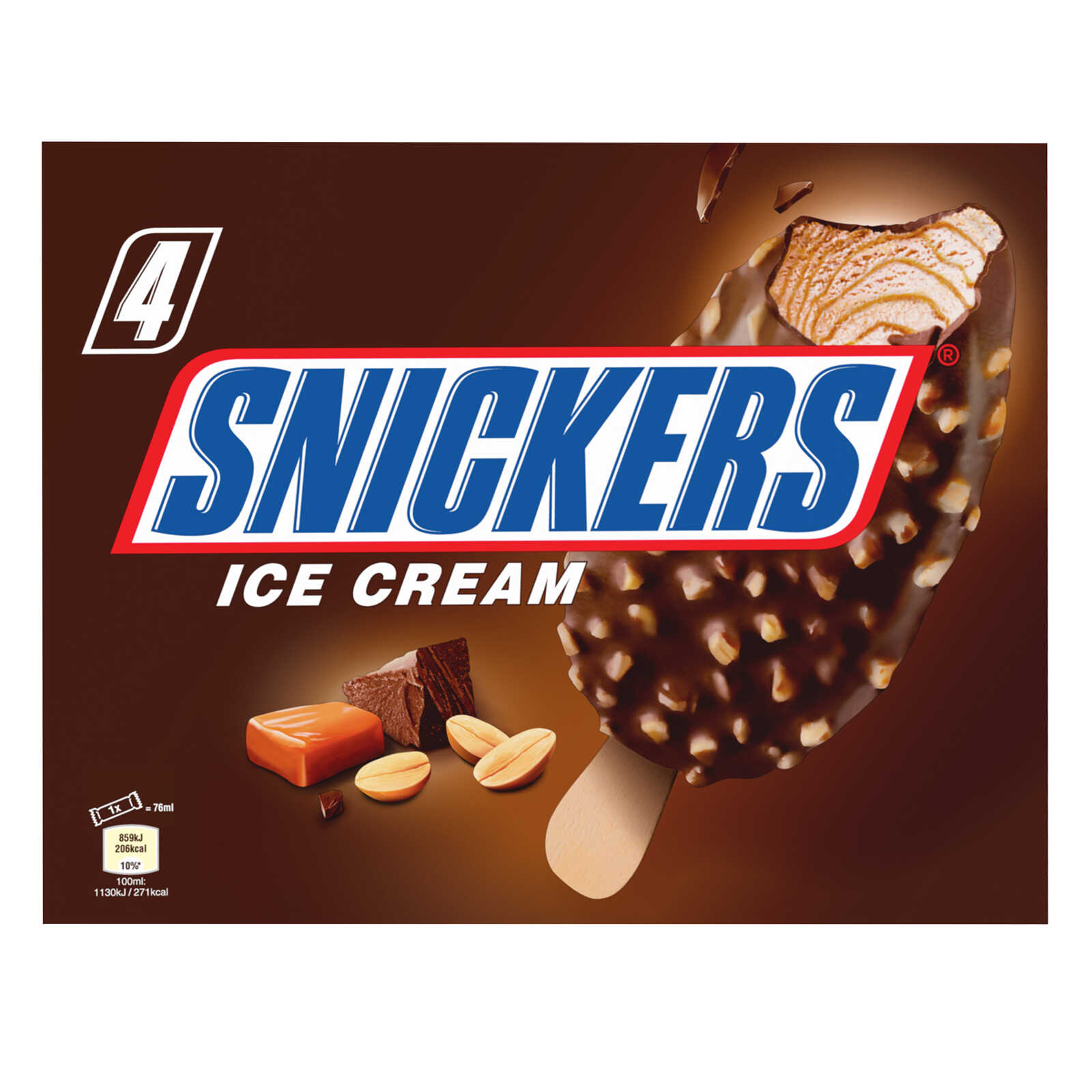 Snickers | Ijs | Sticks | 4 x 7,6 cl | Delhaize