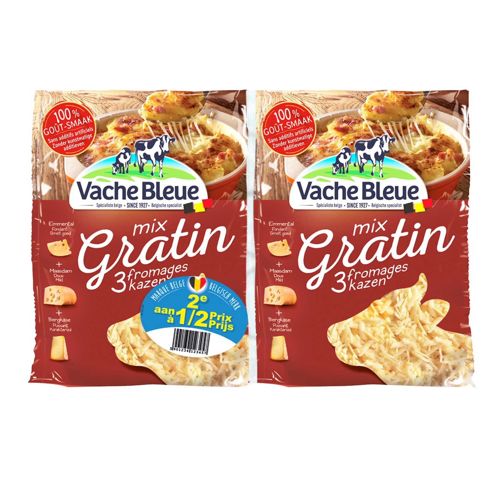 Vache Bleue | Gratin | fromage râpé | Emmental, Maasdam | 2 x 200 gr ...