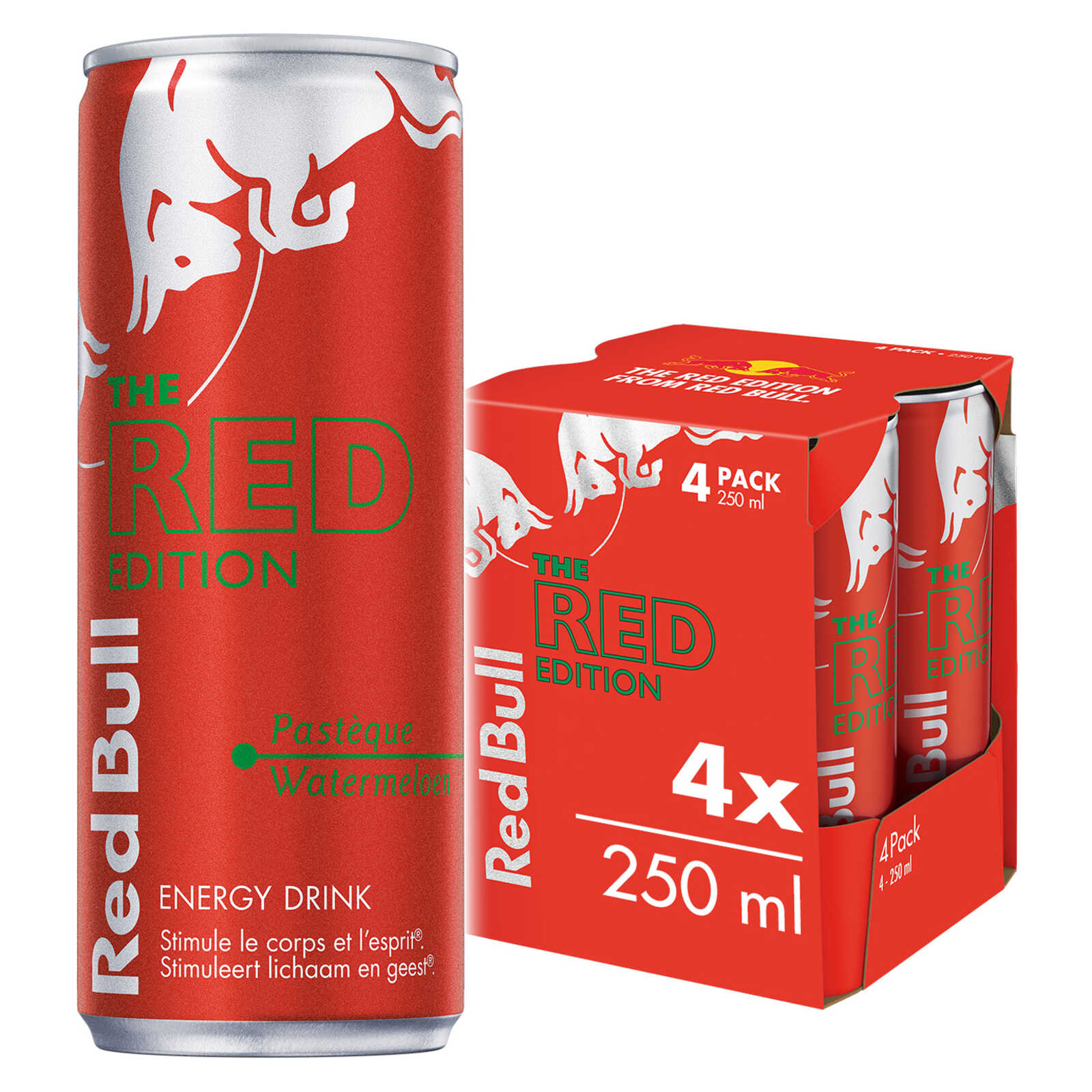 Red Bull | Energy Drink | Red Edition | Watermeloen | 4-Pack | 25 cl | 4 x 25 cl | Delhaize