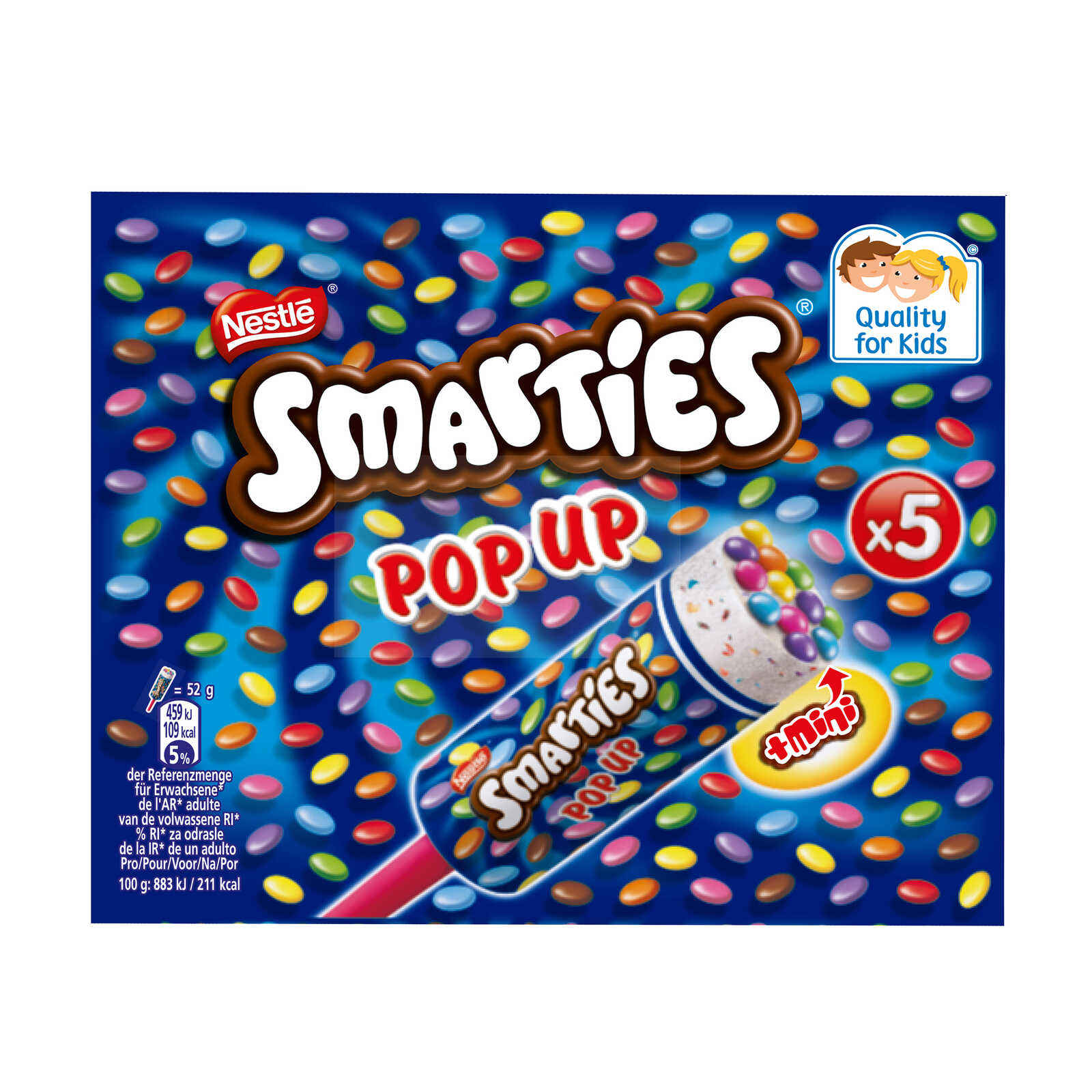 Nestlé | Smarties | Pop-up | Glace vanille+morceaux de smarties | 5 x 8 ...