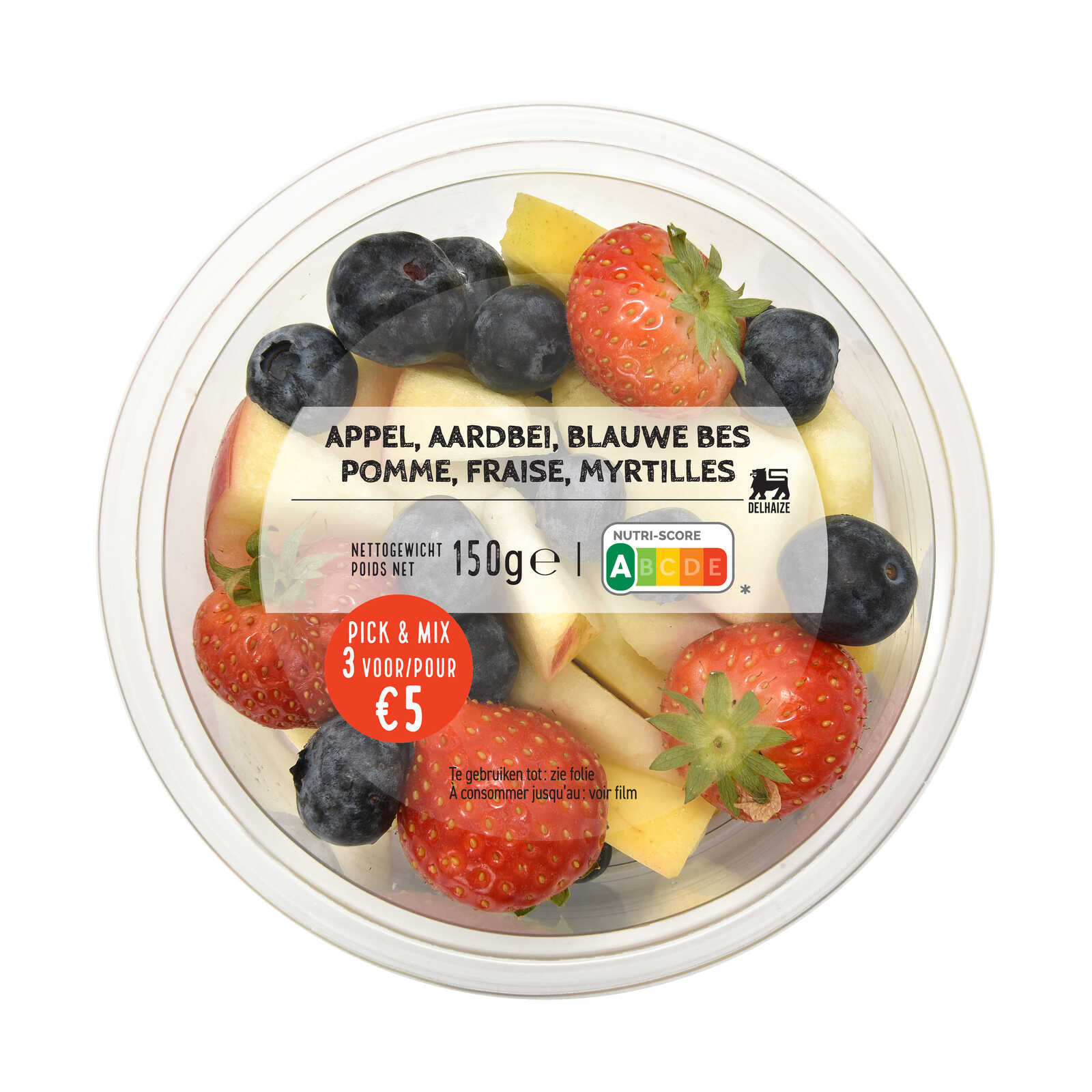 Delhaize | FB mini | aardbei | appel | bl bes | 150 gr | Delhaize