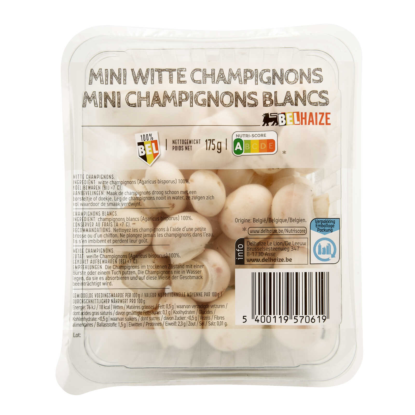Delhaize | Belgische | mini | witte | champignons | 175 gr | Delhaize