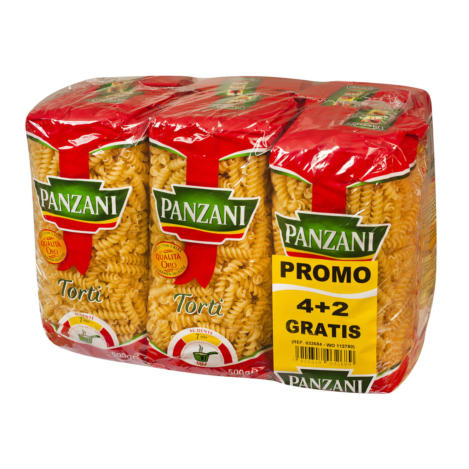 Panzani | Pâtes | Torti | 4+2 gratuits | 6 x 500 gr | Delhaize