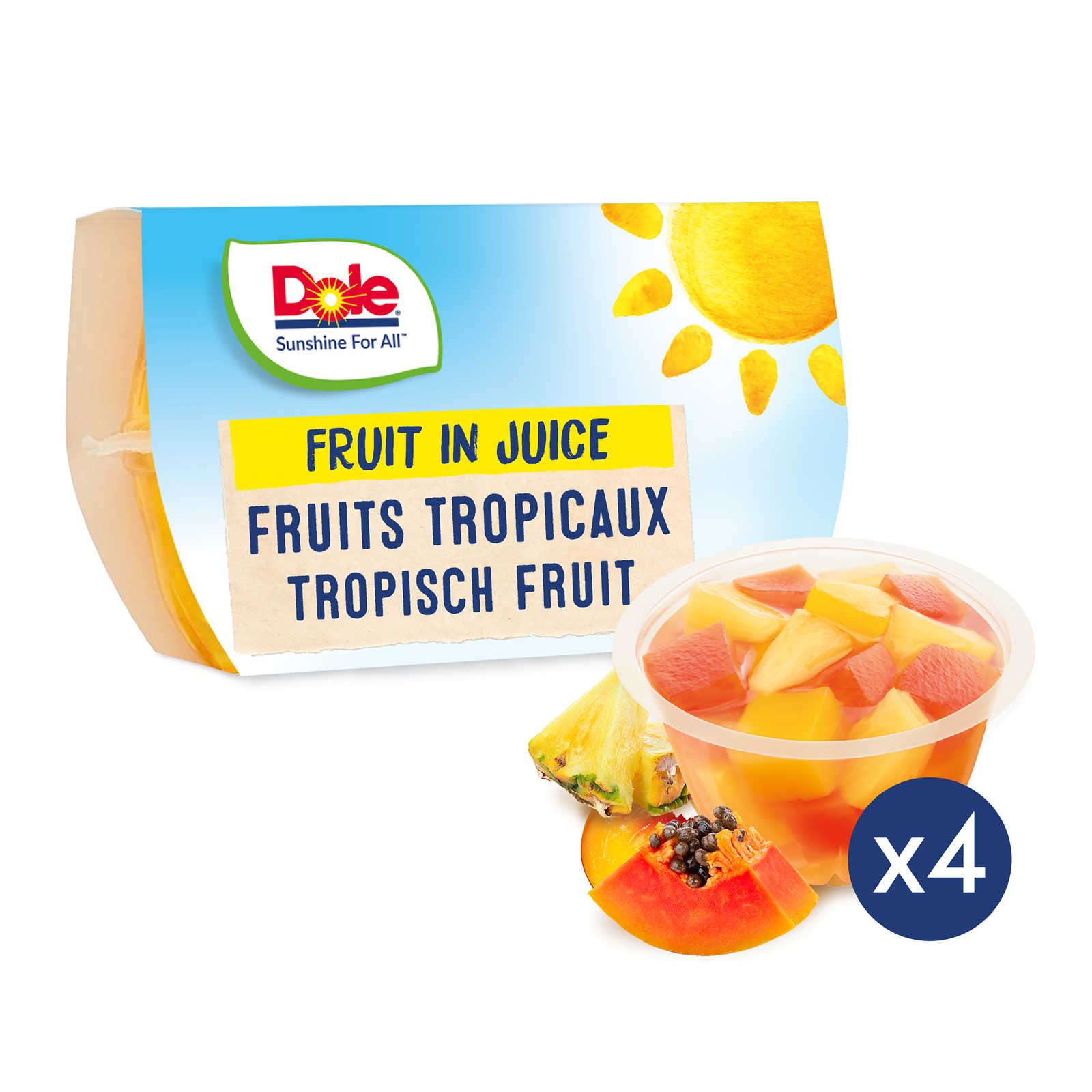 Dole | Fruits | Tropicaux | Jus | Cups | 4 x 66 gr | Delhaize