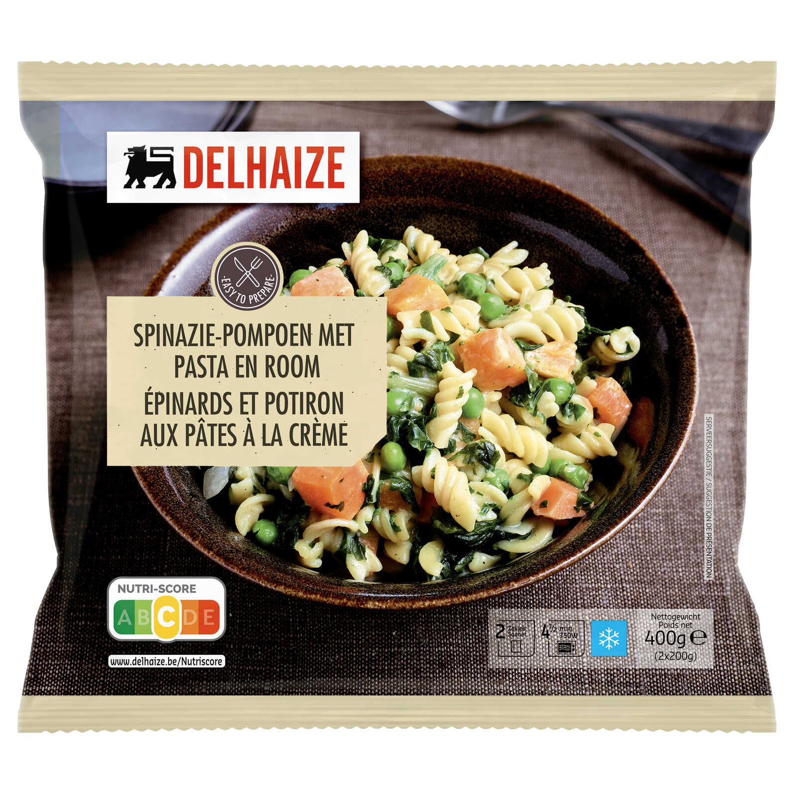 Delhaize | Stoomzakje | Romige spinazie | Pompoenpasta | 2 x 200 gr ...