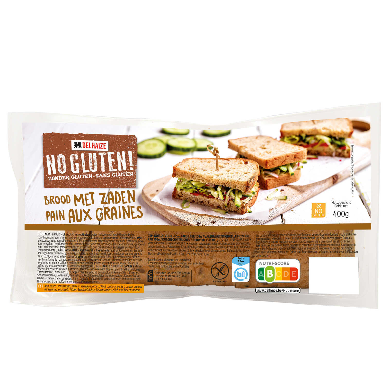 Delhaize | No gluten! | Pain | Grains | Sans gluten | 400 gr | Delhaize
