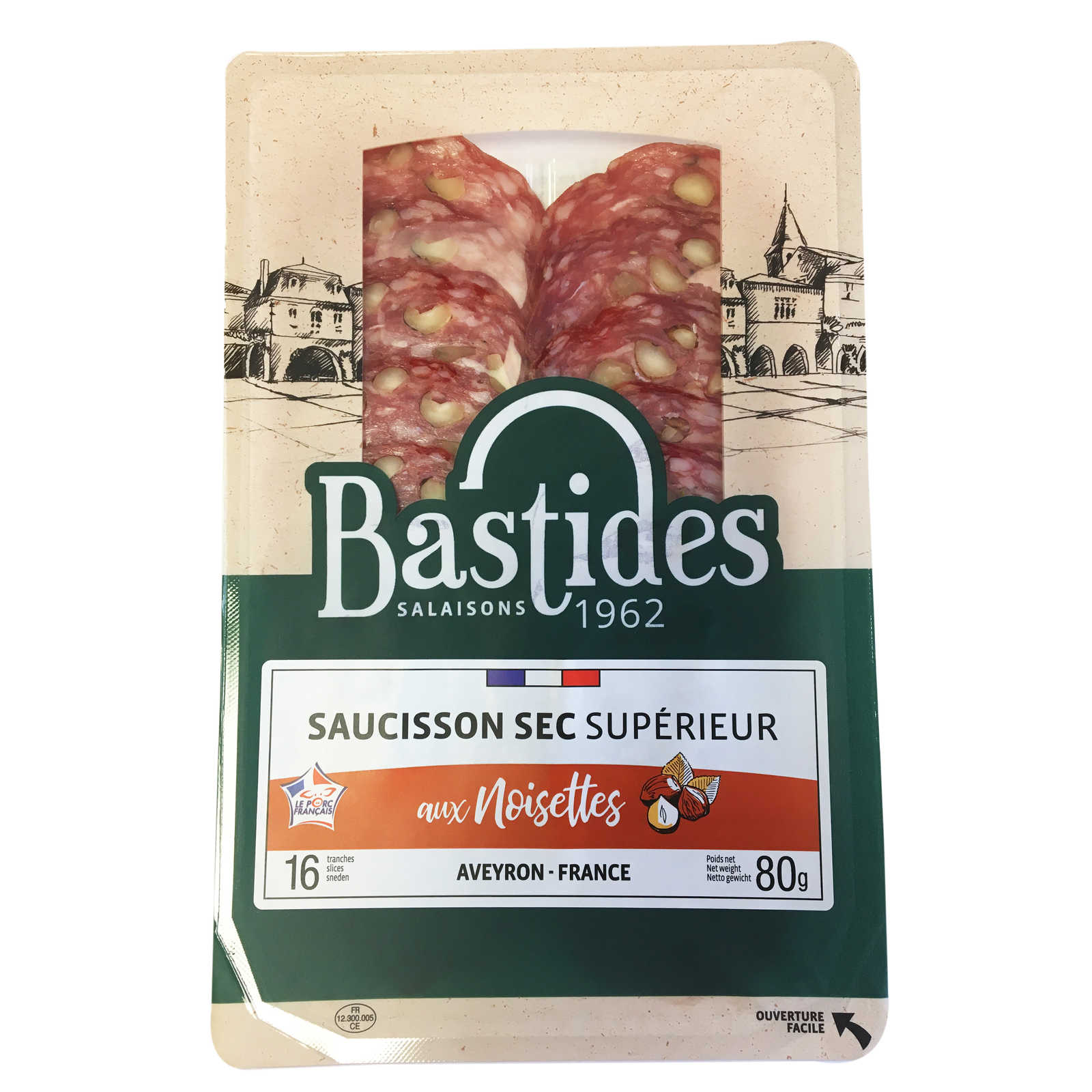 Bastides | Saucisson sec | Superieure | Noisettes | 80 gr | Delhaize