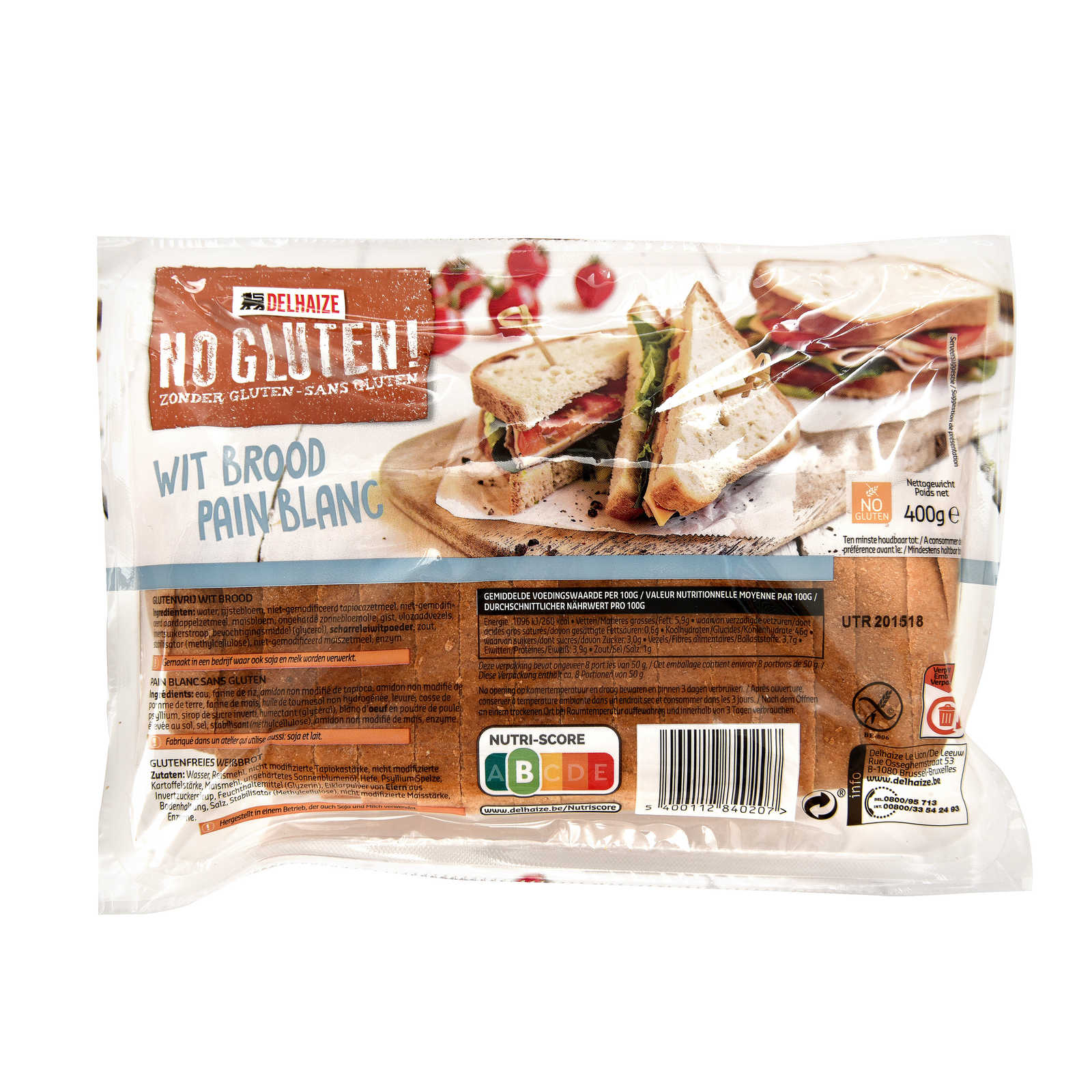 Delhaize | No gluten! | Wit brood | Glutenvrij | 400 gr | Delhaize