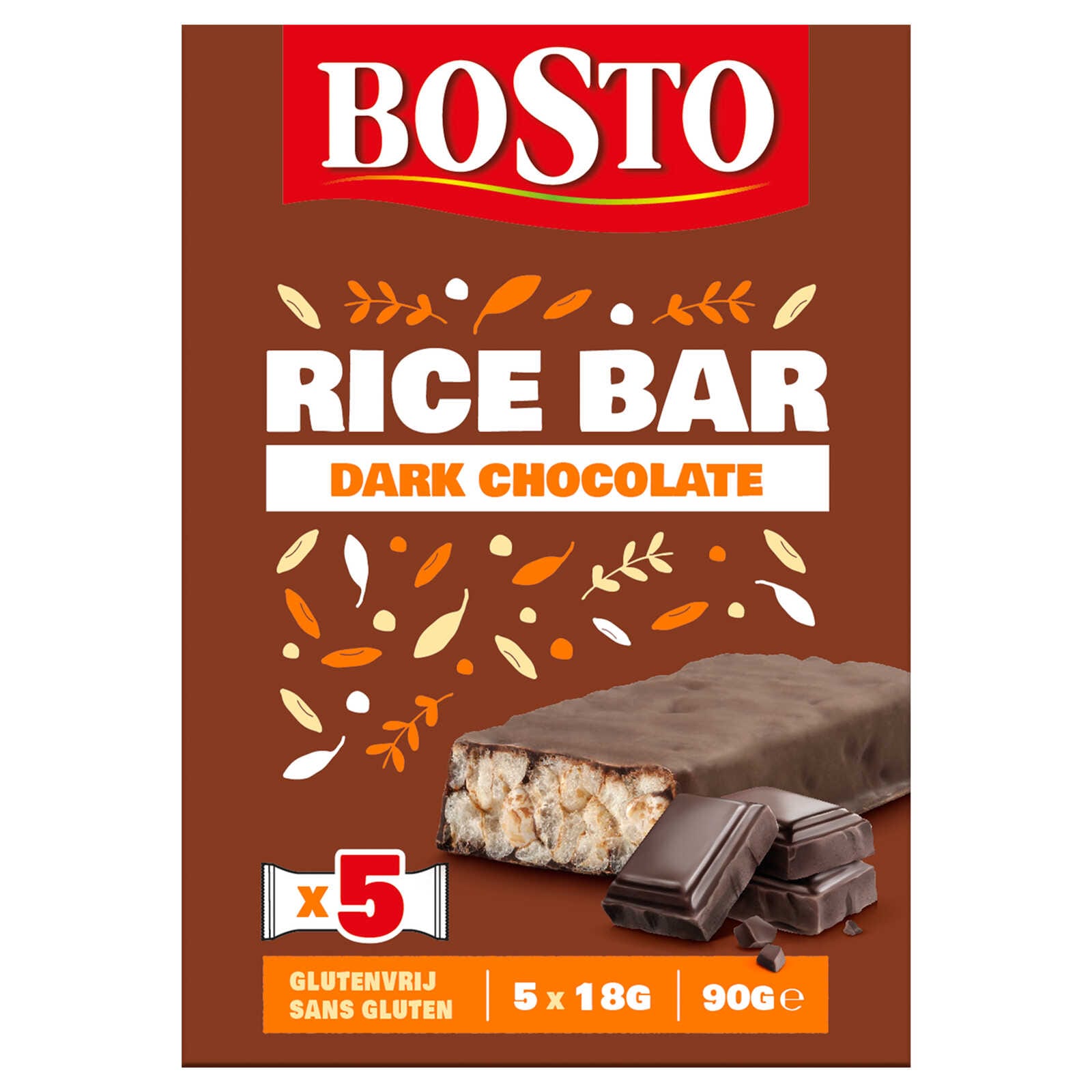 Bosto | Barres de riz | Chocolat noir | 5 x 18 gr | Delhaize
