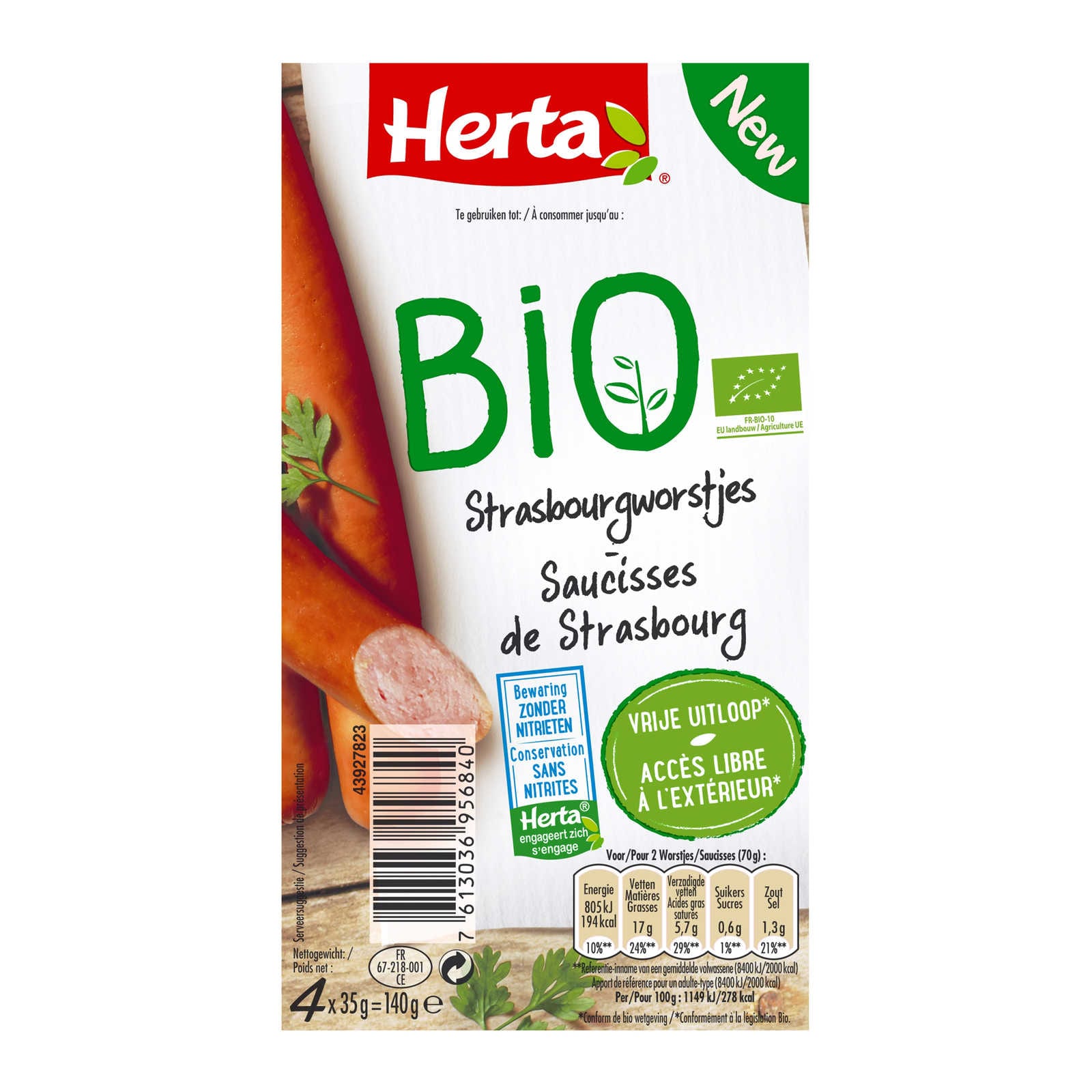 Herta | Bio | STAAL Strasbourg worstjes bio 4 | 140 gr | Delhaize