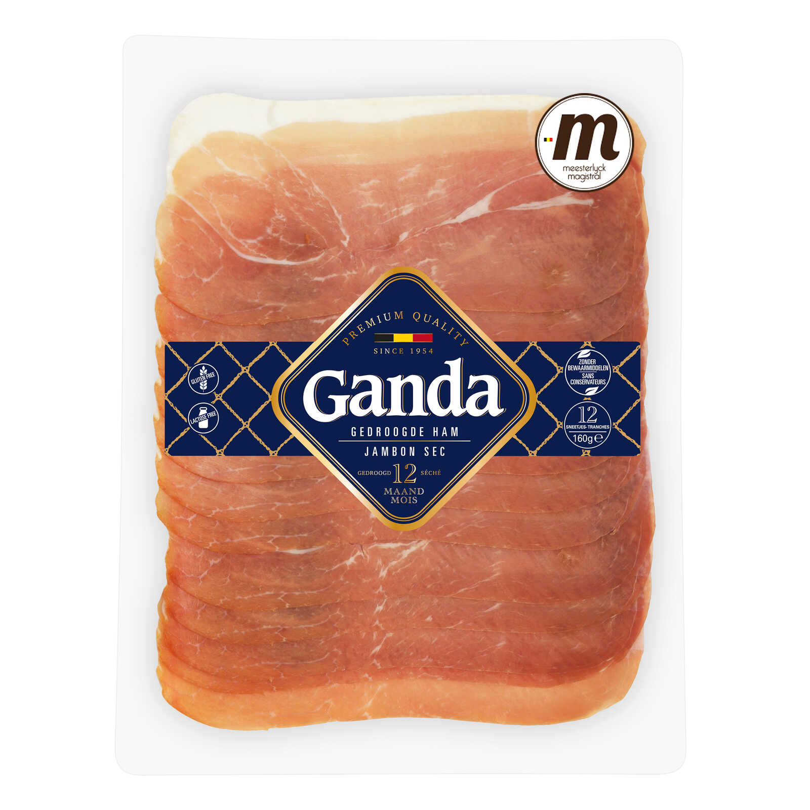 Ganda | Droge ham | Natuurlijke rijping | Sneden | 160 gr | Delhaize