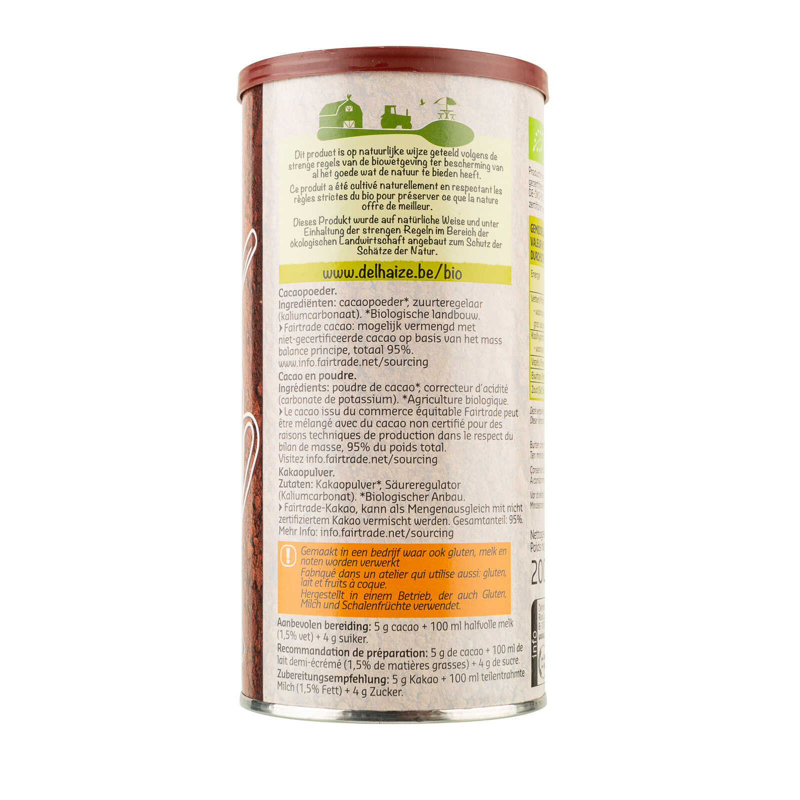 Delhaize | Bio | Cacao | Poeder | Bio | Fairtrade Belgium | 200 gr ...