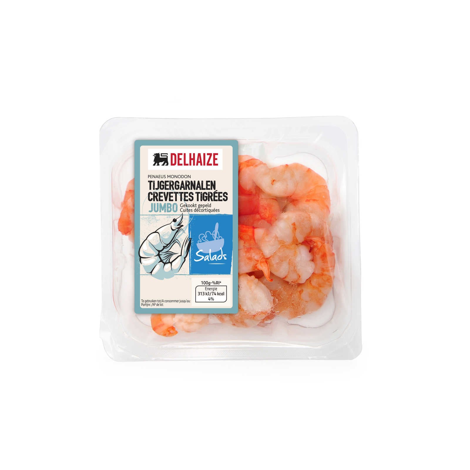Delhaize | Crevettes tigrées cuites | Jumbo | 125 gr | Delhaize