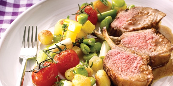 Lamskroon met primeurgroenten