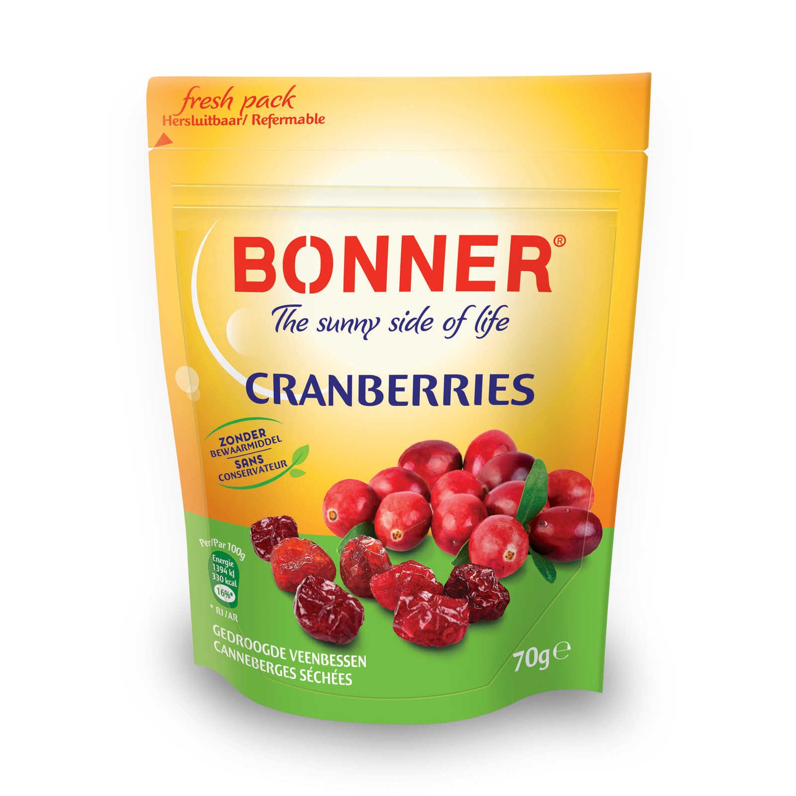 Bonner | Fruits secs | Cranberries | 70 gr | Delhaize