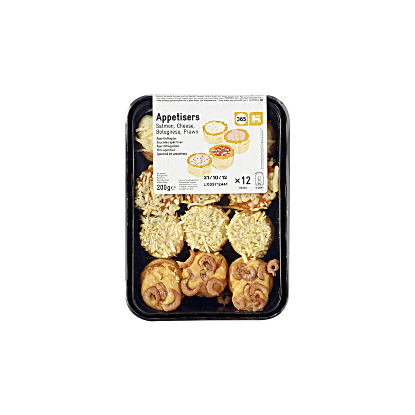 365 | Delhaize | Aperitiefhapjes | Zalm-Kaas-Bolognese-Garnaal | 200 gr ...