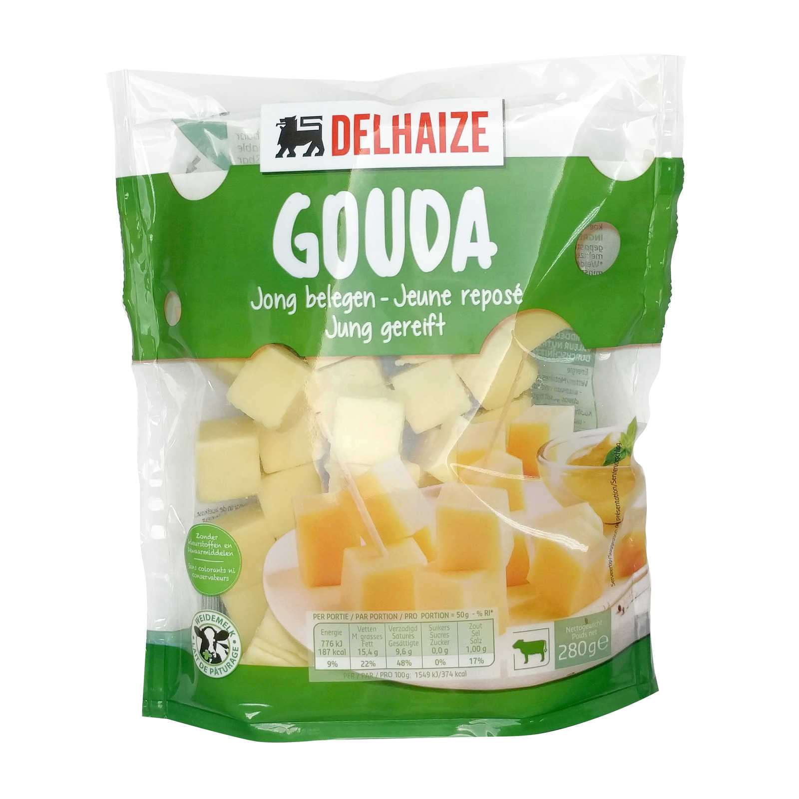 Delhaize | Kaas | Gouda | Jong belegen | Blokjes | 280 gr | Delhaize