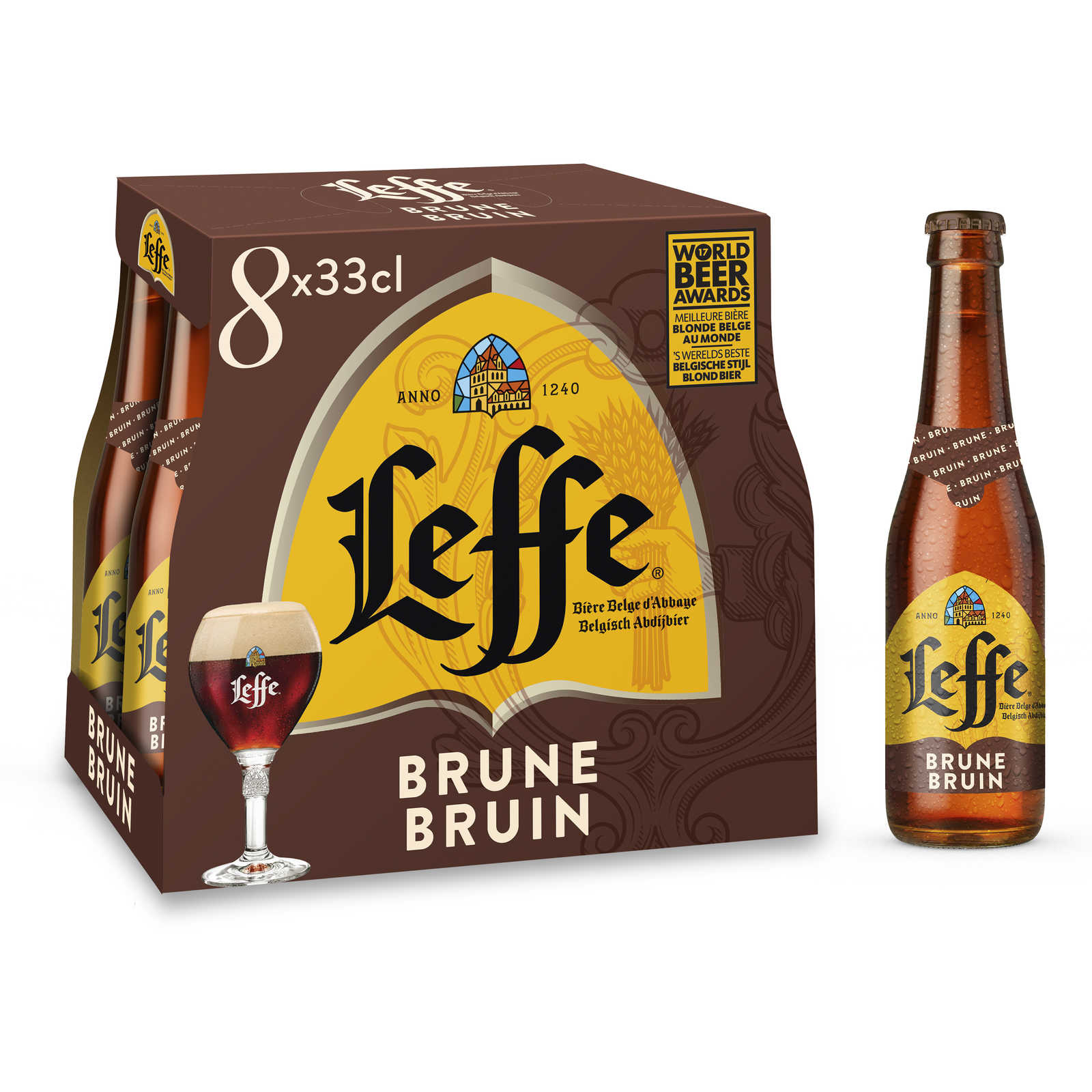 Leffe | Abdijbier | Bruin | 6,5% alc | Fles | 8 x 33 cl | Delhaize
