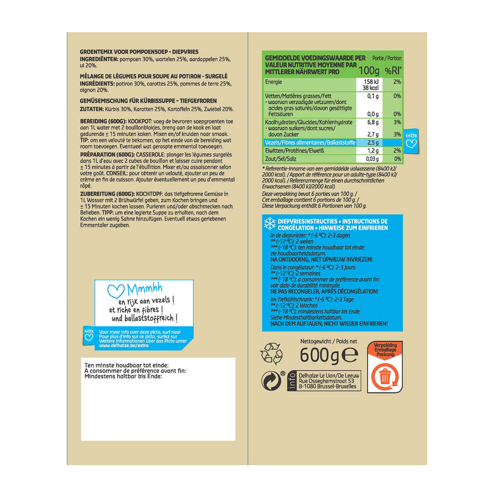 Delhaize | Légumes | Potage potiron | 600 gr | Delhaize