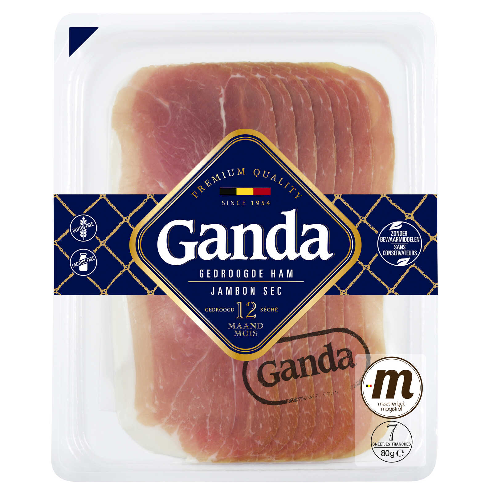 Ganda | Gedroogde ham | Natuurlijke rijping | Sneden | 80 gr | Delhaize