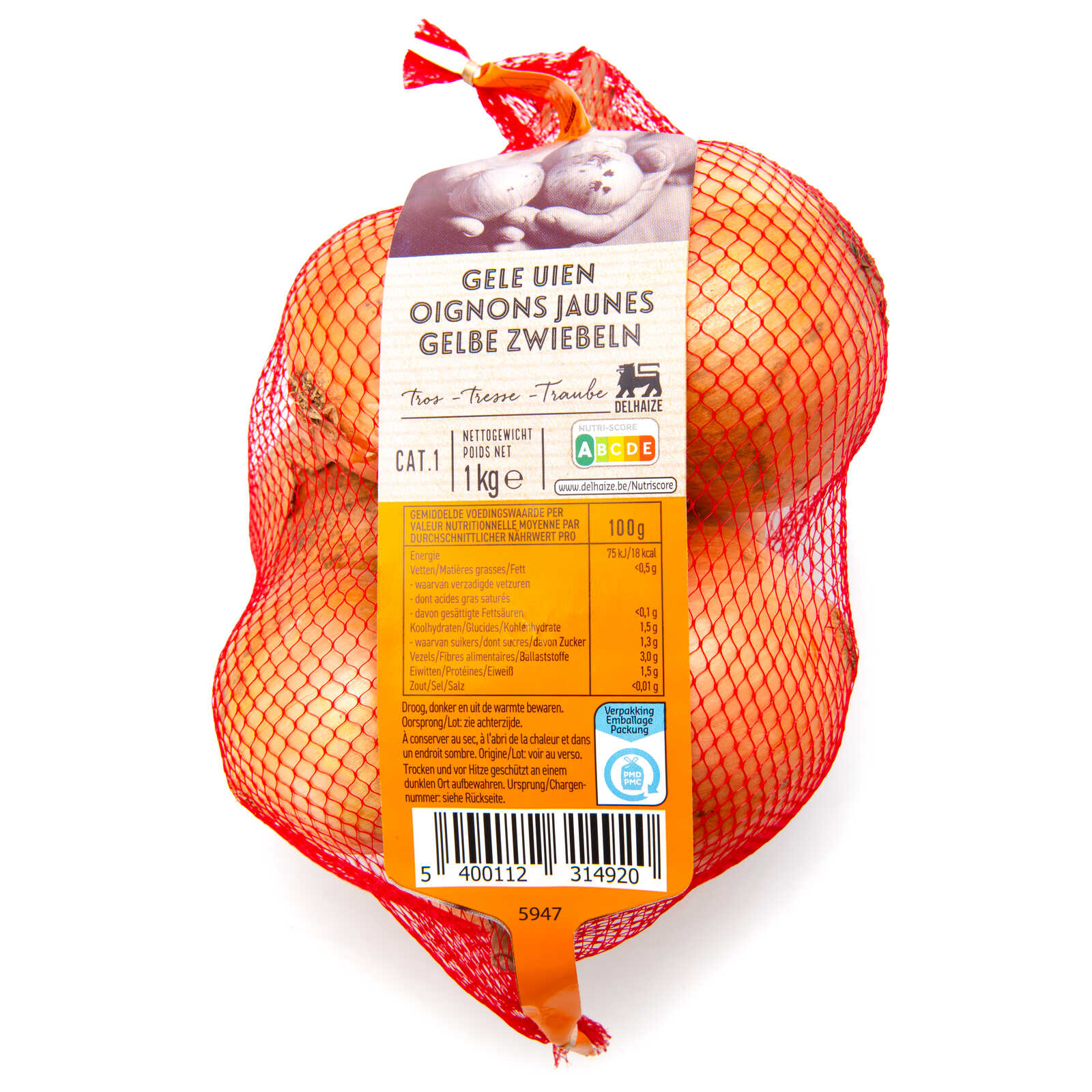 Delhaize | Oignons jaunes | Tresse | Filet | 1 kg | Delhaize