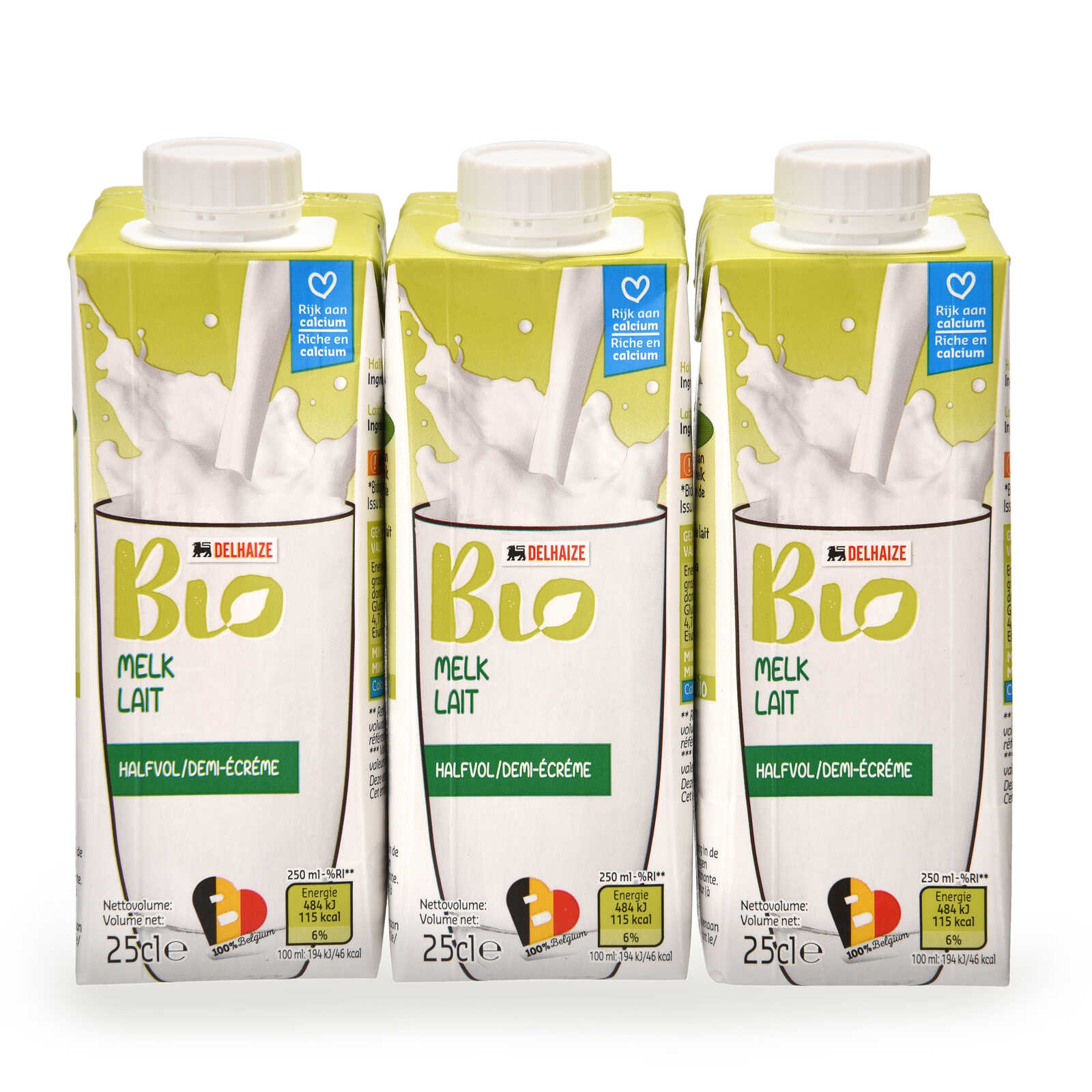 Delhaize | Bio | Lait | Demi-écrémé | Bio | 3 x 25 cl | Delhaize