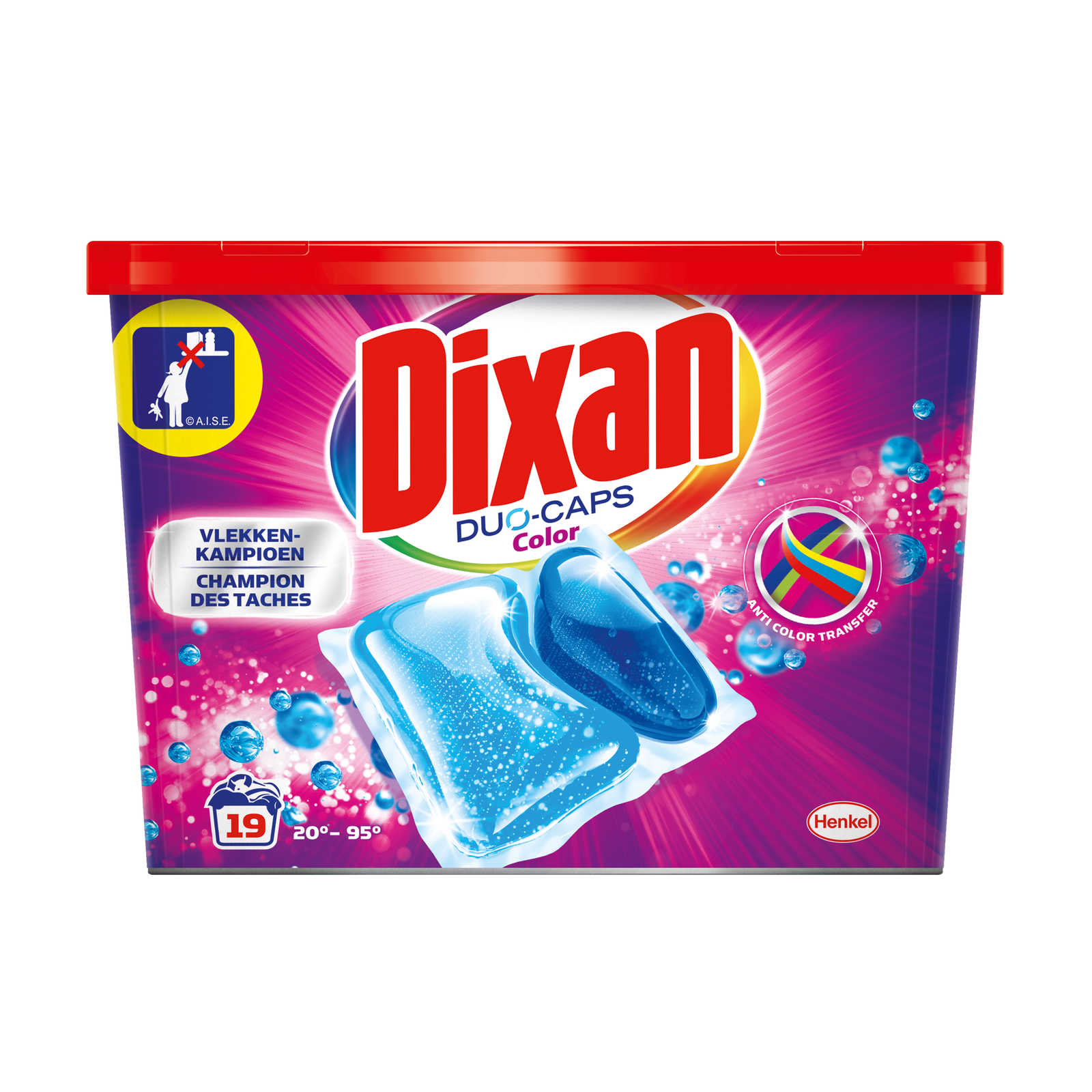 Dixan | Lessive duocaps | Couleur | 1+1 gratuit | 2 x 19 pc | Delhaize
