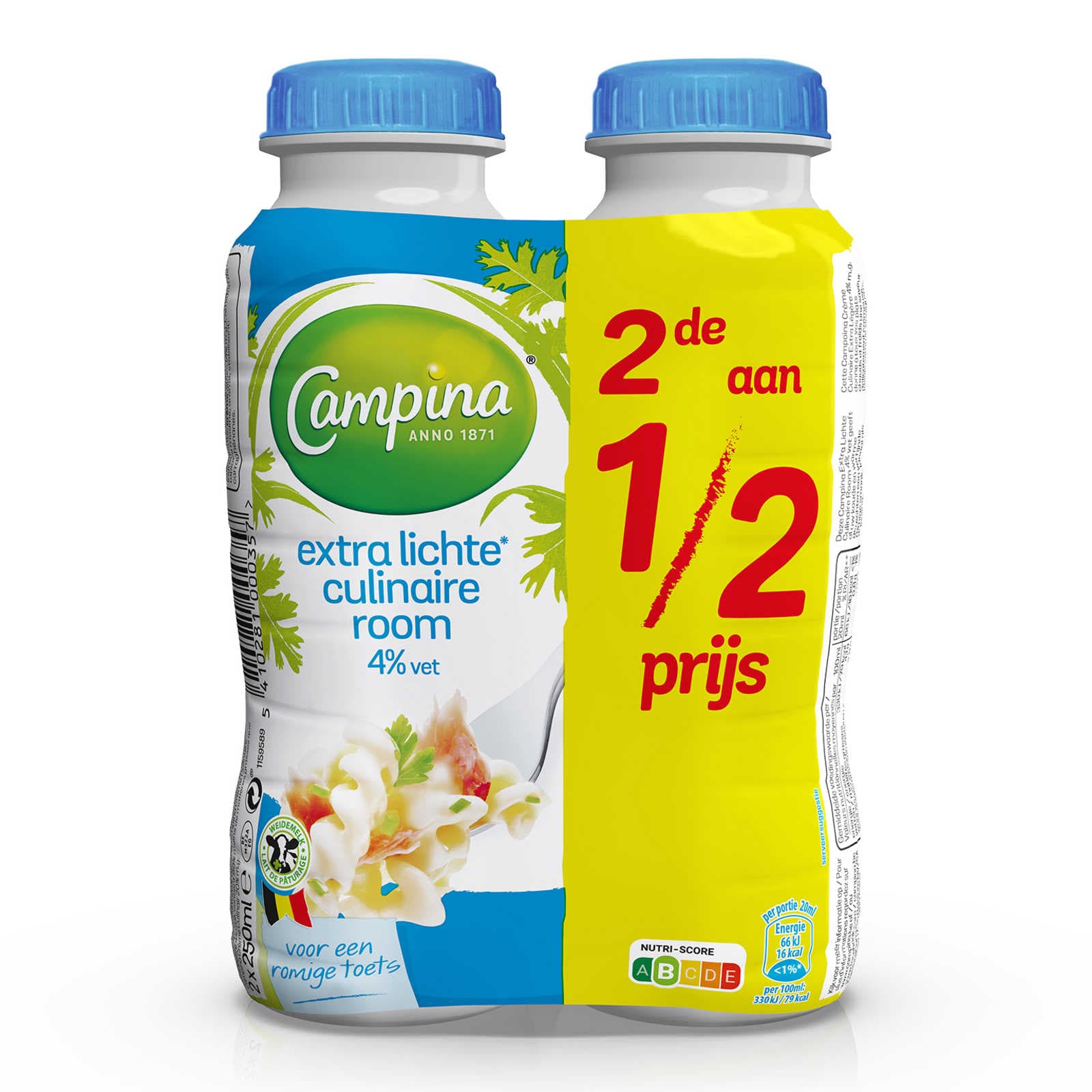 Campina | Crème fraîche | 4% M.G. | 2ème 1/2 prix | 2 x 25 cl | Delhaize