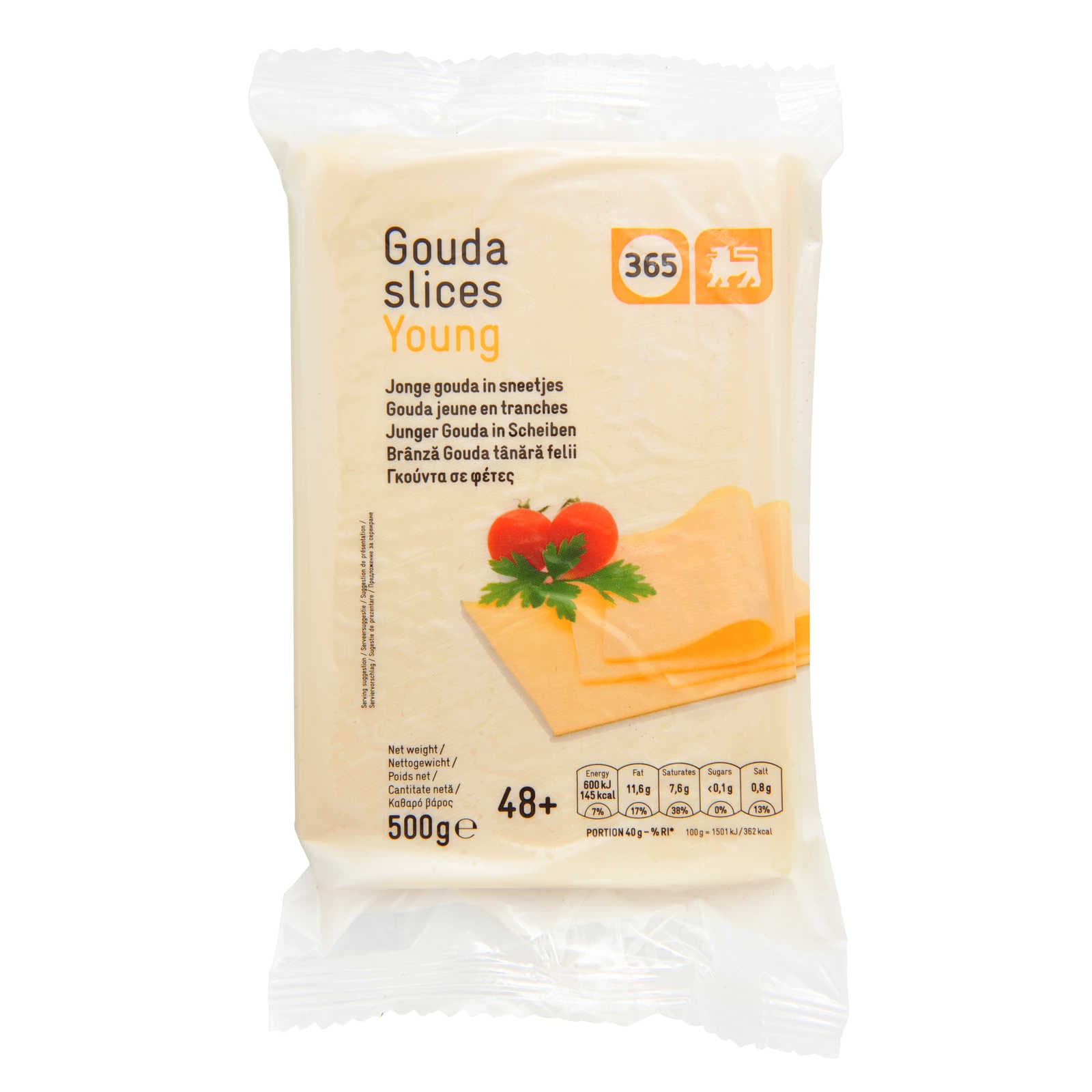 365 | Fromage | Gouda | Jeune | Tranches | 500 gr | Delhaize