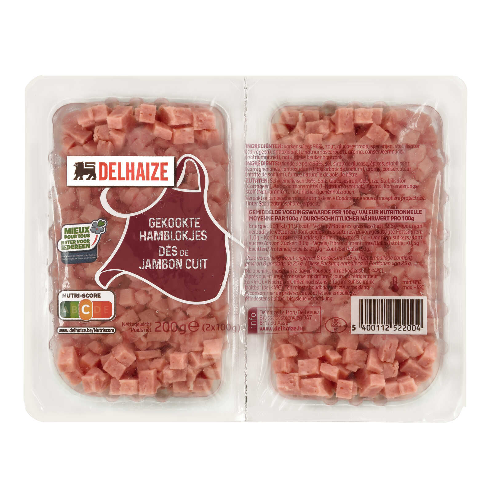 Delhaize | Gekookte hamblokjes | Max. 5% de graisses | 200 gr | Delhaize