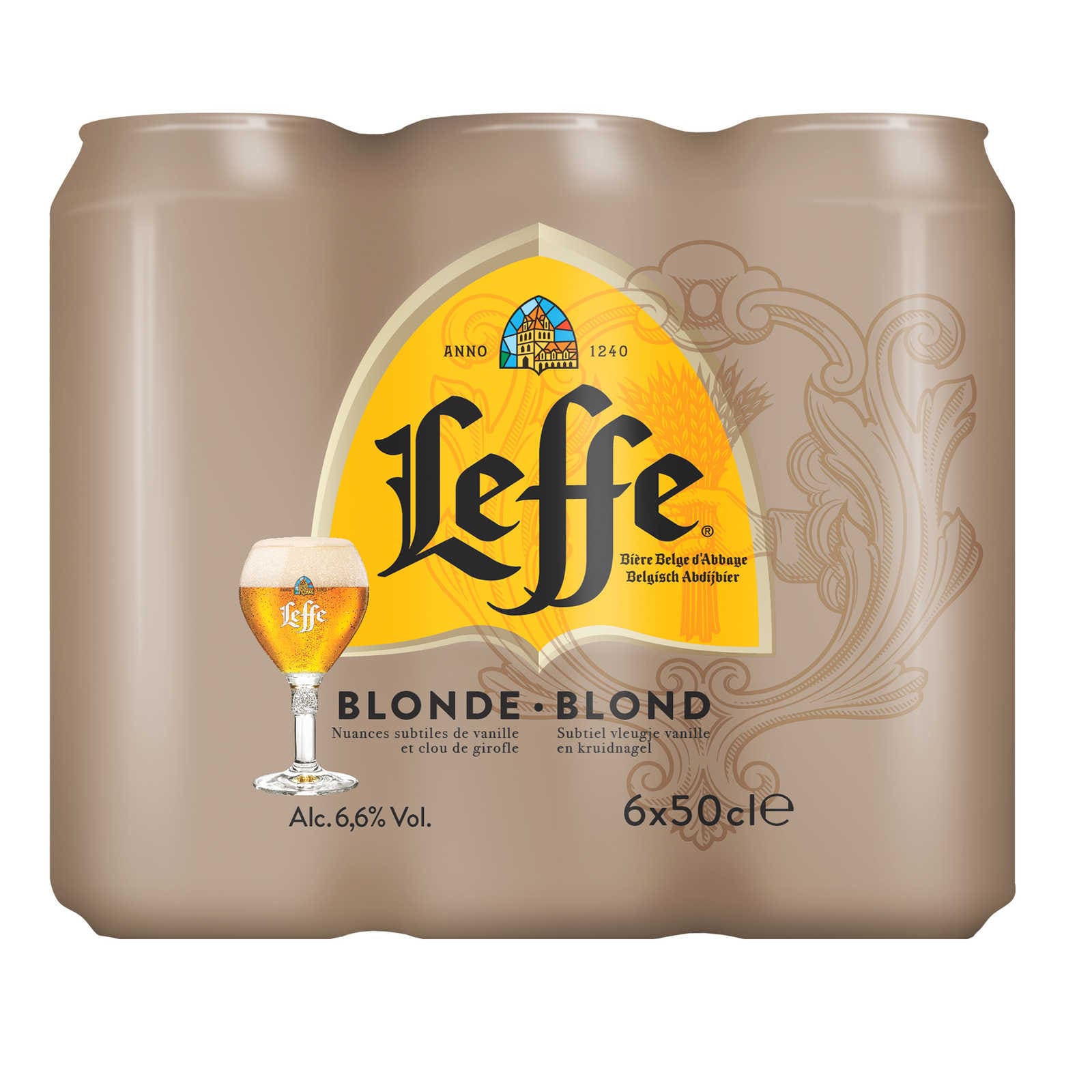 Leffe | Bière d'abbaye | Blonde | 6,6% alc | Canette | 6 x 50 cl | Delhaize