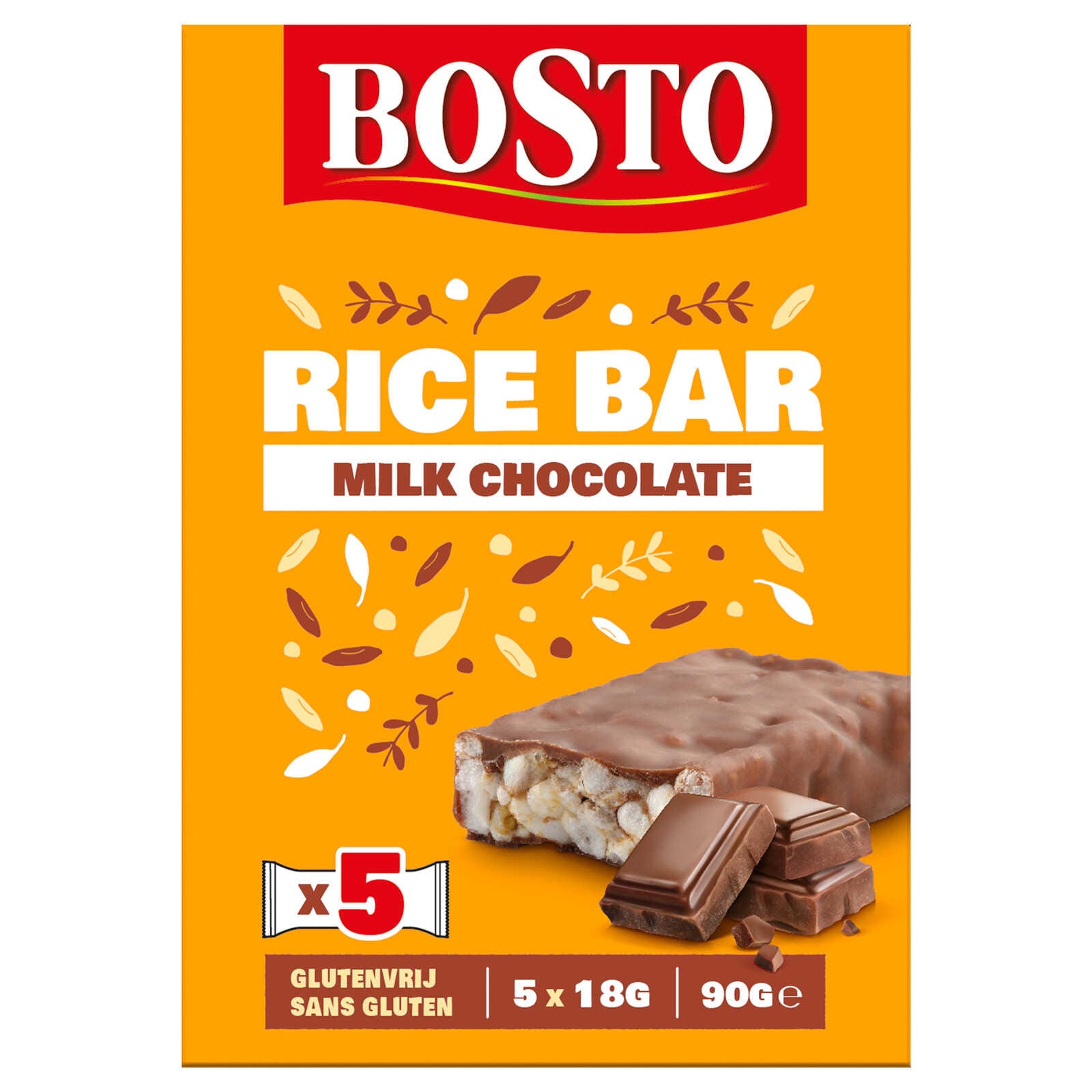 Bosto | Barre de riz | Chocolat au lait | 5 x 18 gr | Delhaize