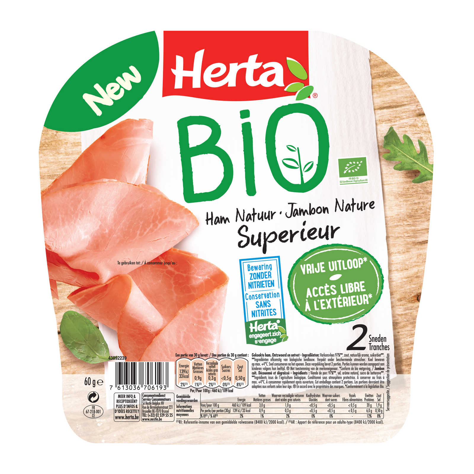 Herta | Bio | Jambon superieur 2tr. | Bio | 60 gr | Delhaize