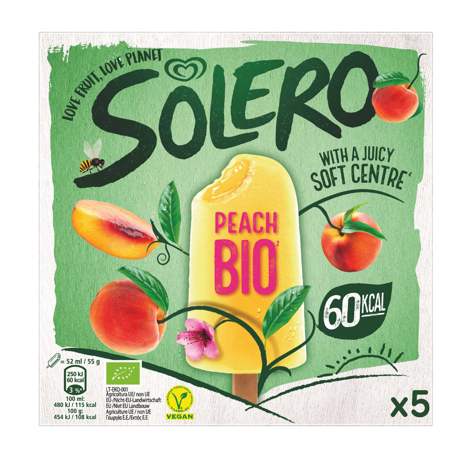 Solero | Ijs | Perzik | Bio | 6 x 5,2 cl | Delhaize