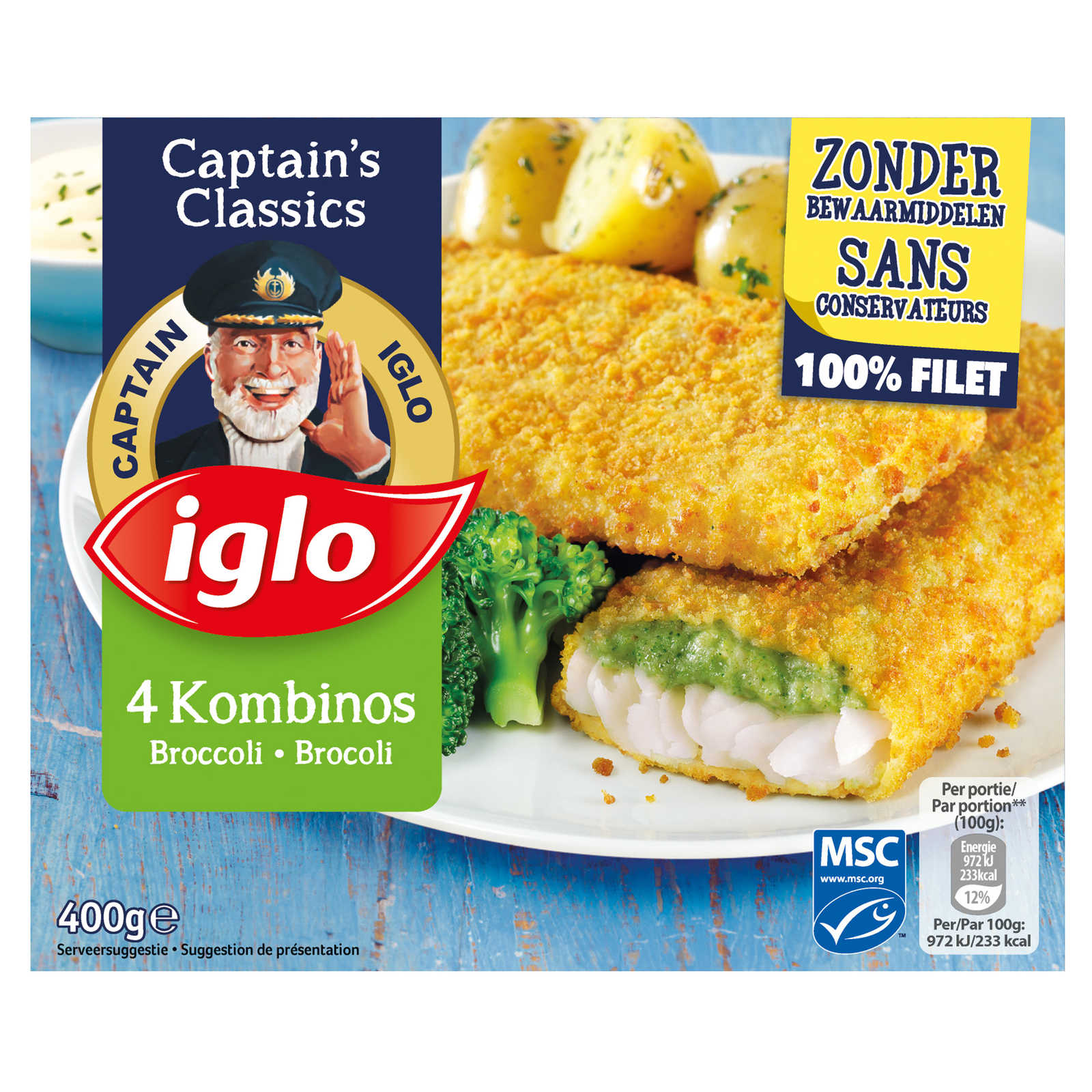 Iglo | Filets de poisson pané | Au brocoli | 400 gr | Delhaize