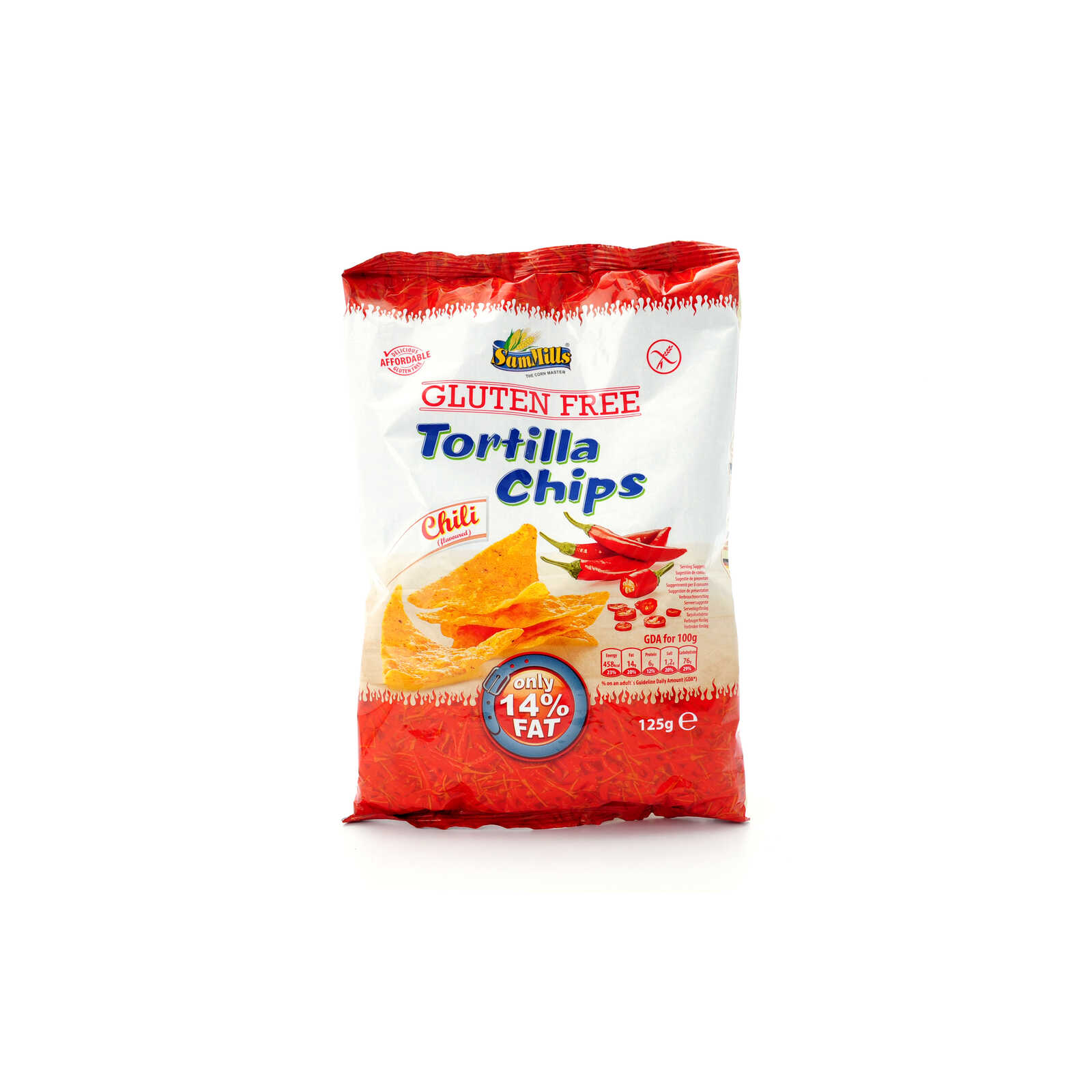Sam Mills | Chips | Tortilla | Chili | Sans gluten | 125 gr | Delhaize