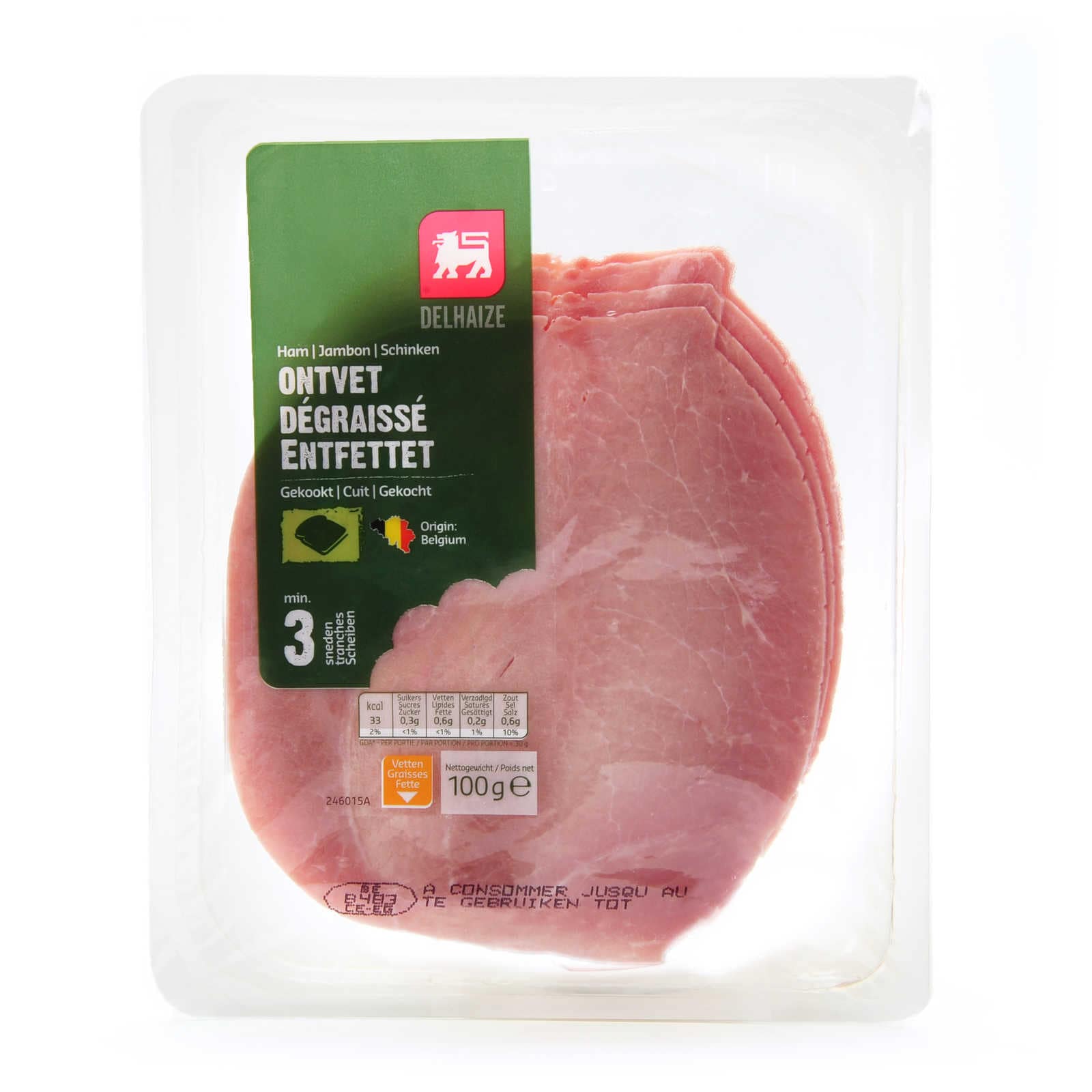Delhaize | GEKOOKTE ONTVETTE HAM 100GR | 100 gr | Delhaize