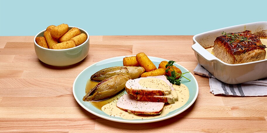 Varkensgebraad met mosterdsaus Plat National