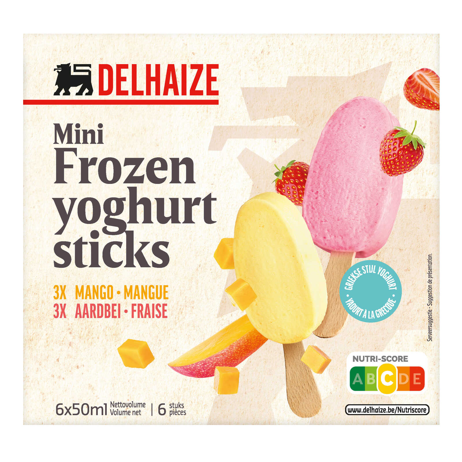 Delhaize | Yoghurt | Stick | Mango | Aardbei | 6 x 5 cl | Delhaize