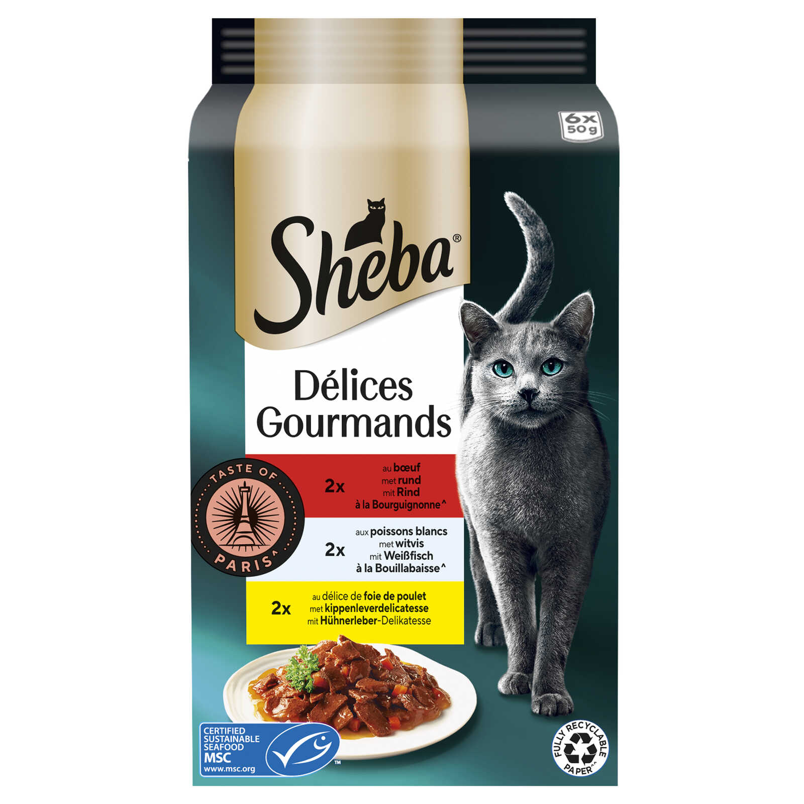 Sheba | Aliment Chat | Sachet | Cuisine Paris | 6 x 50 gr | Delhaize