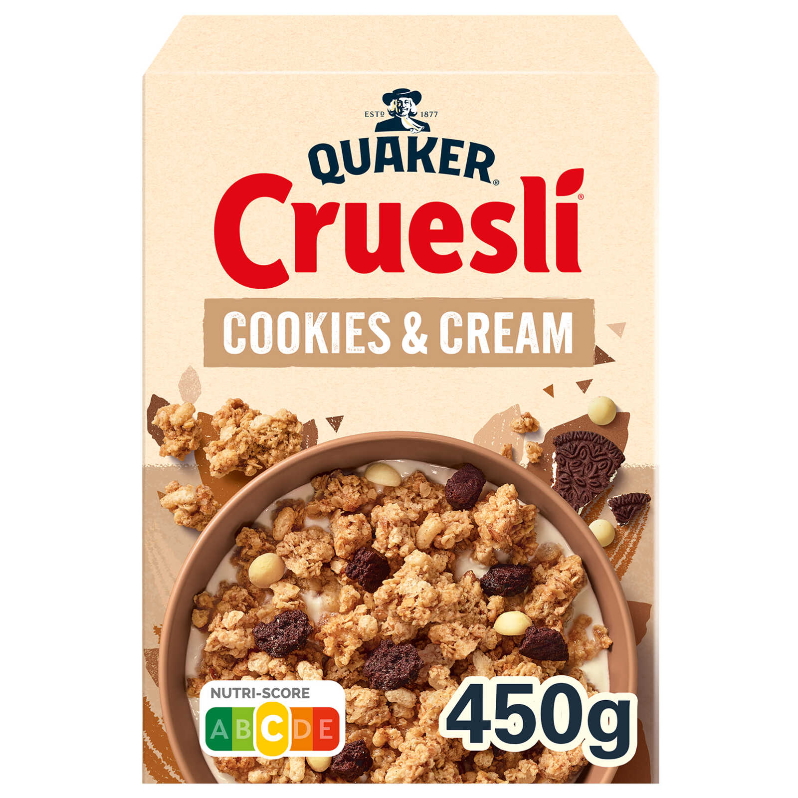 Quaker | Cruesli | Ontbijtgranen | Cookies cream | 450 gr | Delhaize
