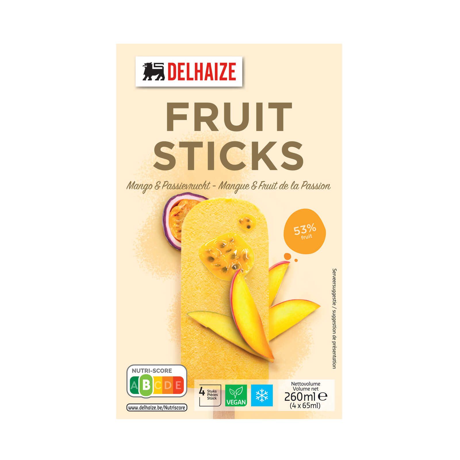 Delhaize | Fruit | sticks | Mangue | Passion | 4 x 6,5 cl | Delhaize