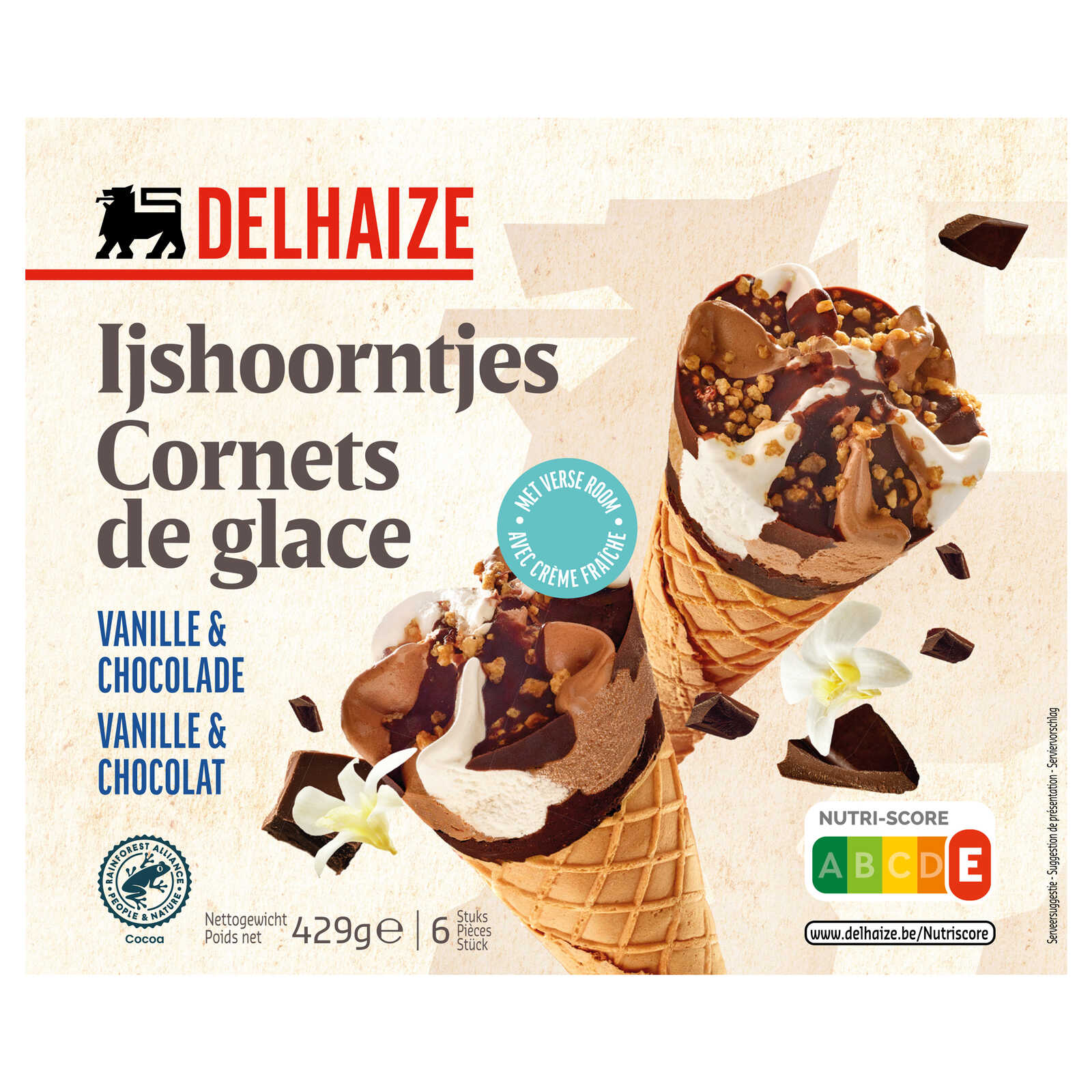 Delhaize | Cornet Vanille - chocolat | 72 cl | Delhaize