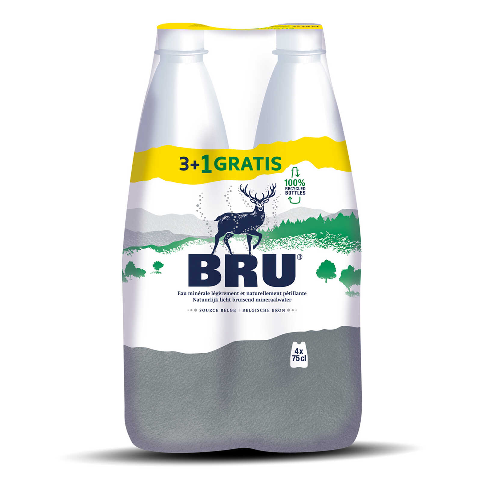 Bru | Eau minérale | Finement pétillante | PET | 4 x 75 cl | Delhaize