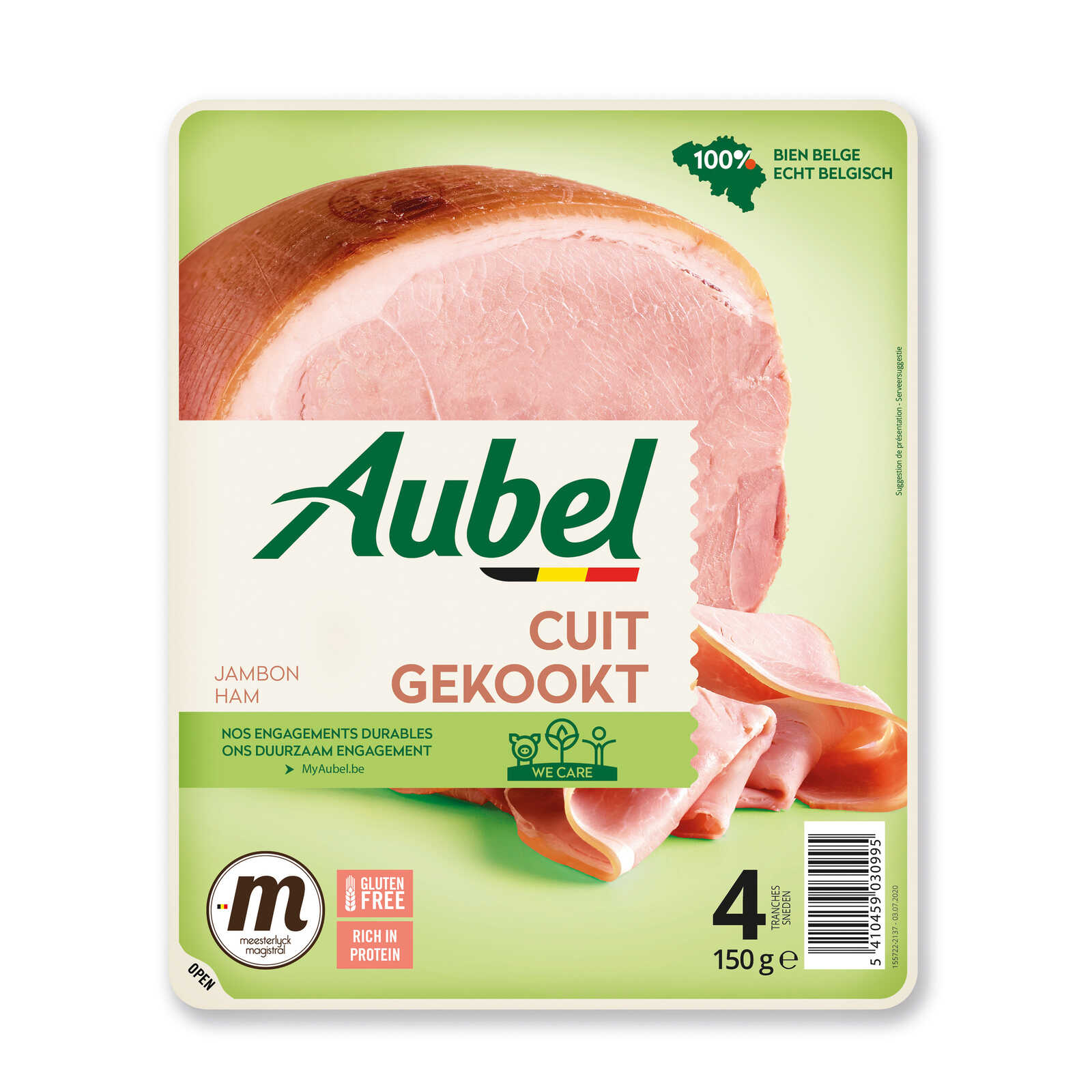 Aubel | Gekookte ham met natuurlijke zwoerd | 4 Sneden | 150 gr | Delhaize